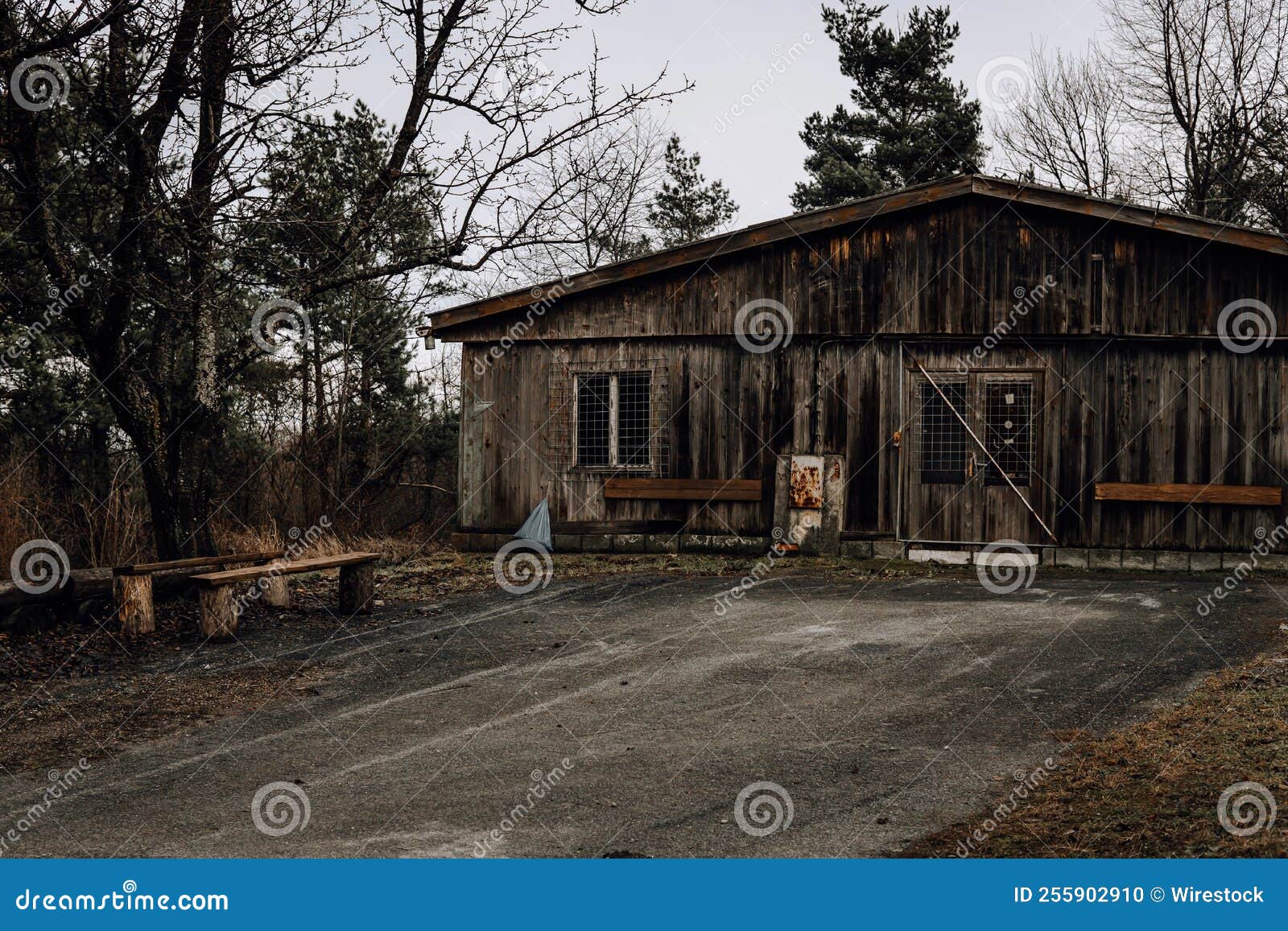 Facade of an Old Abandoned Wooden Building Surrounded by Trees in Fall ...
