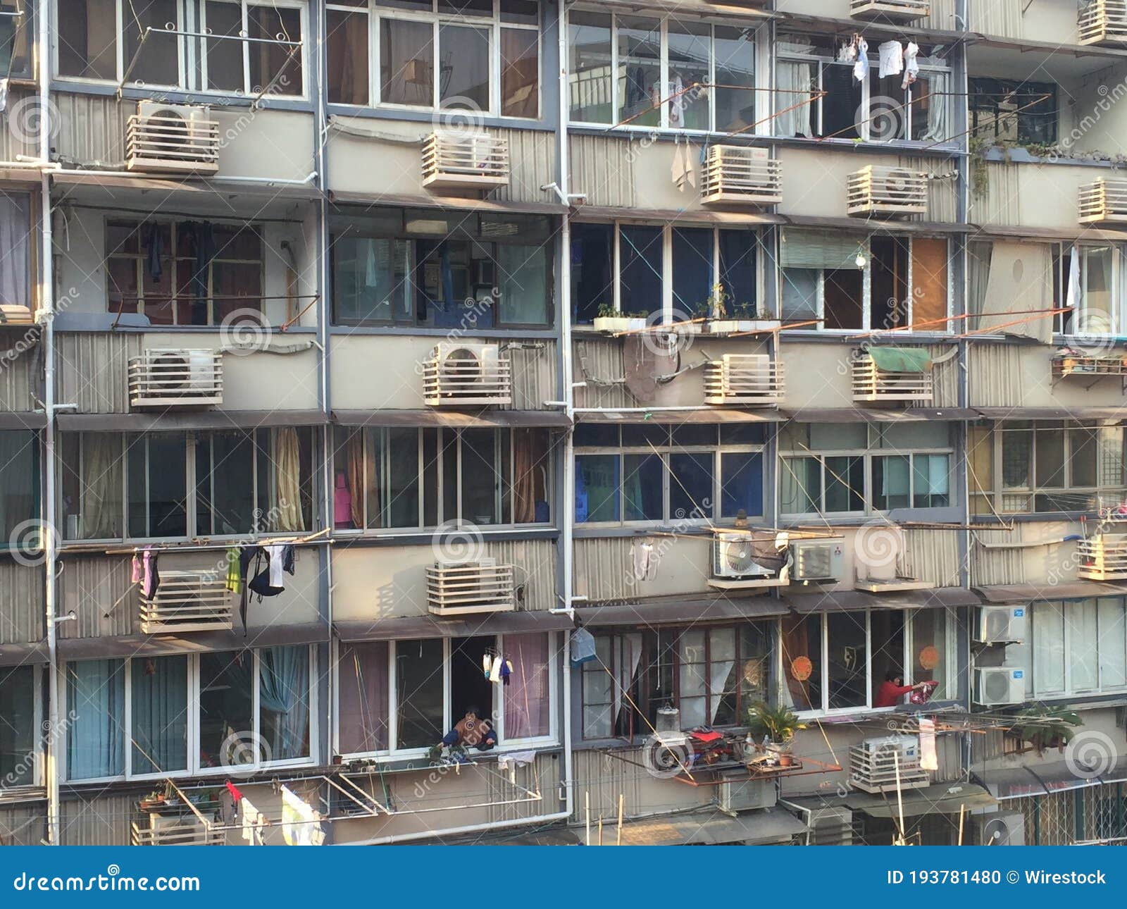 Facade of an Old Apartment Apartment Building with Windows and Air ...