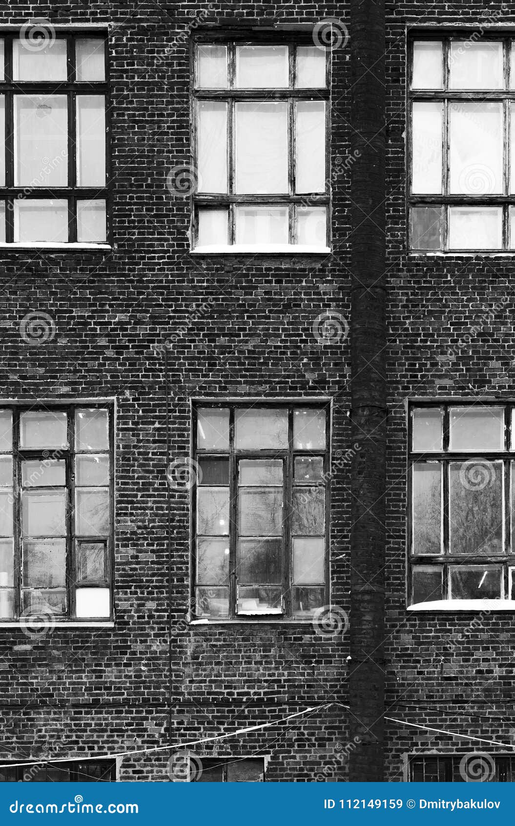 Facade of an Old Brick Building in Loft Style. High Windows Stock Image ...