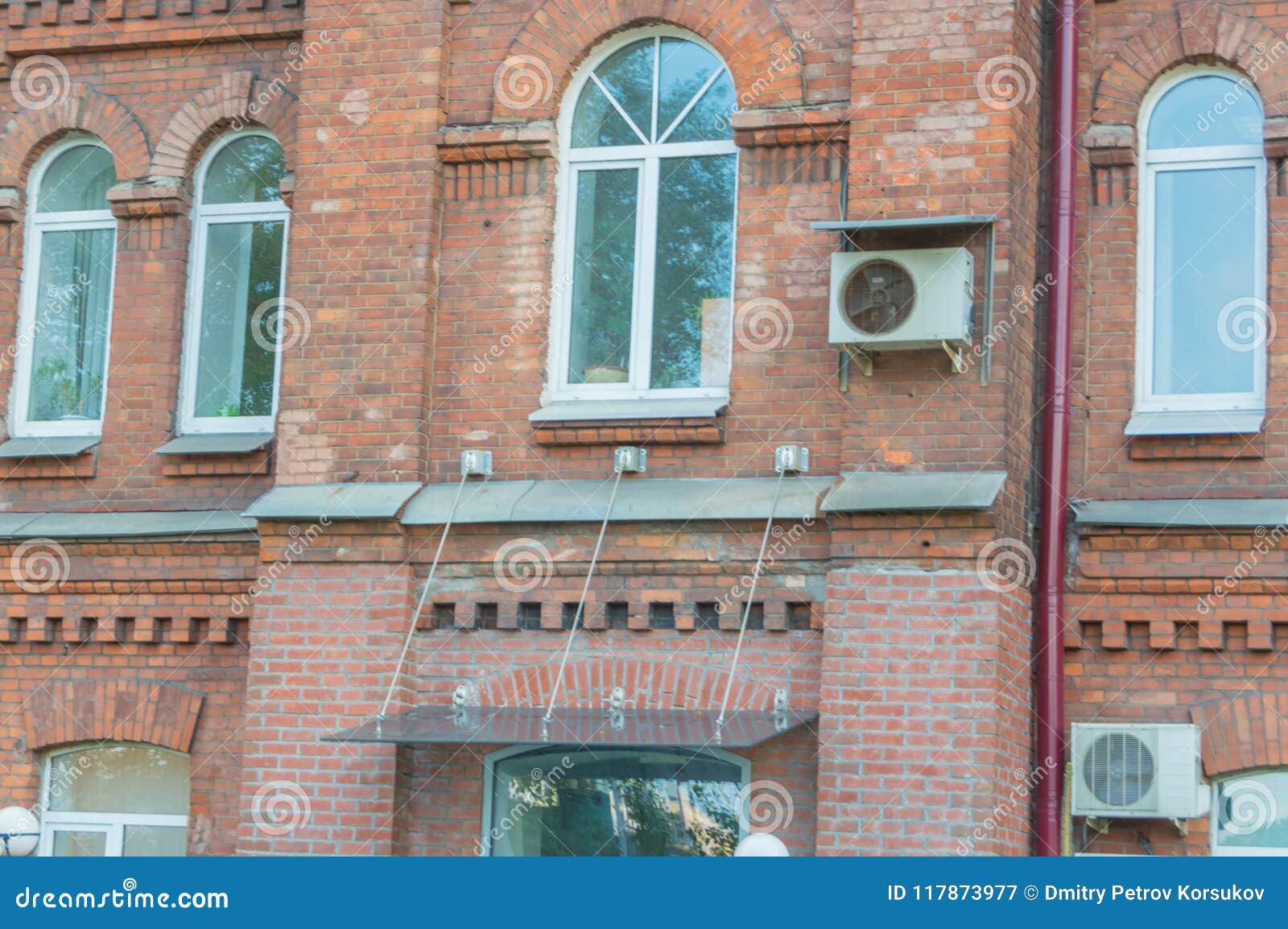 Facade of a Brick Building with Windows Stock Image - Image of real ...