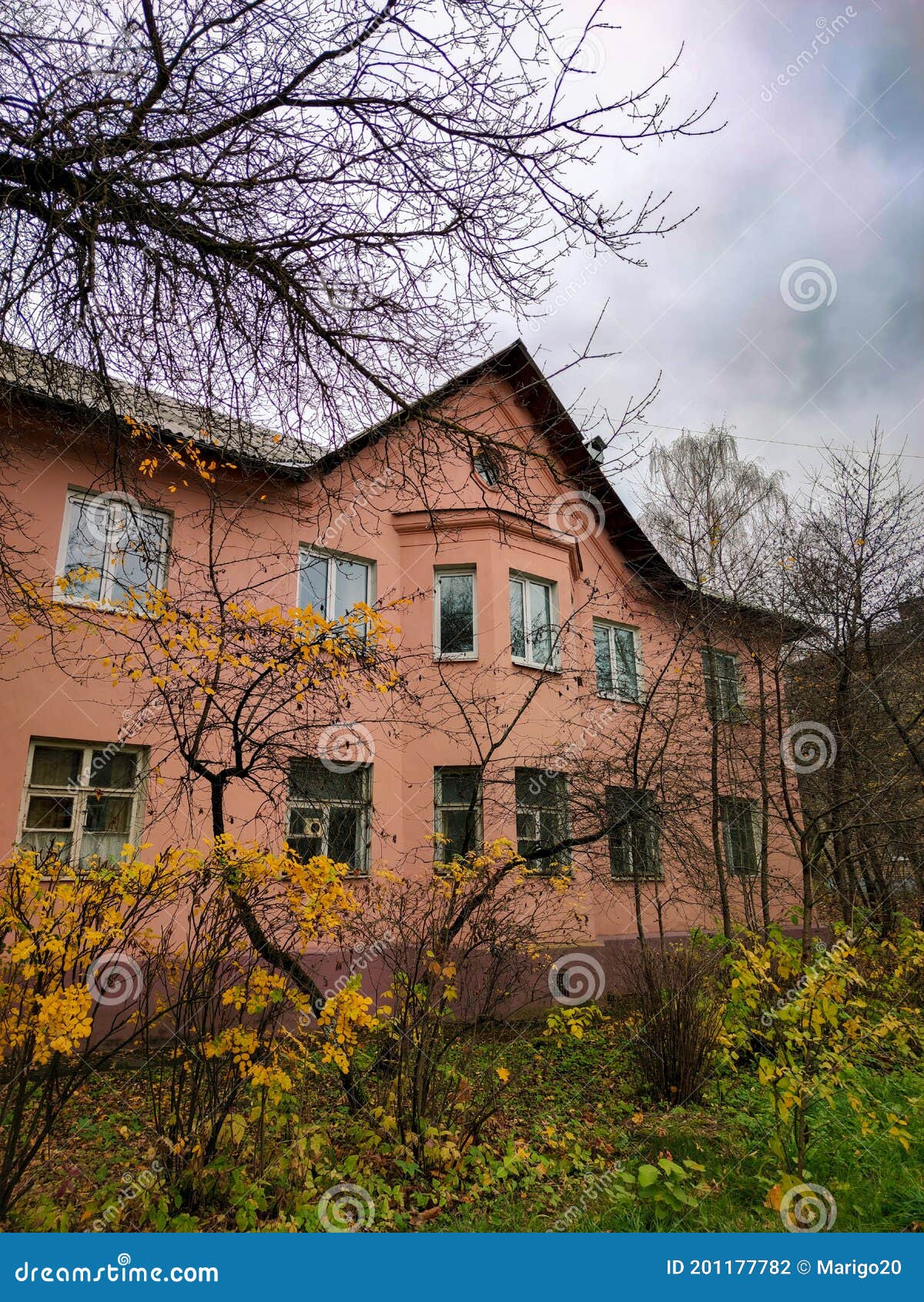 The Facade of an Old Brightly Colored Building in the Autumn Time ...