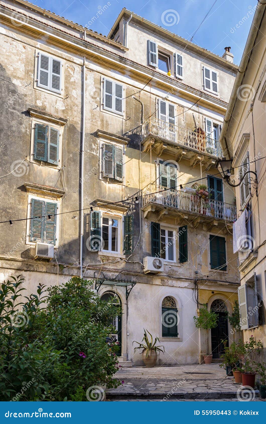 Facade of an Old Building in Corfu Island, Greece Stock Image - Image ...