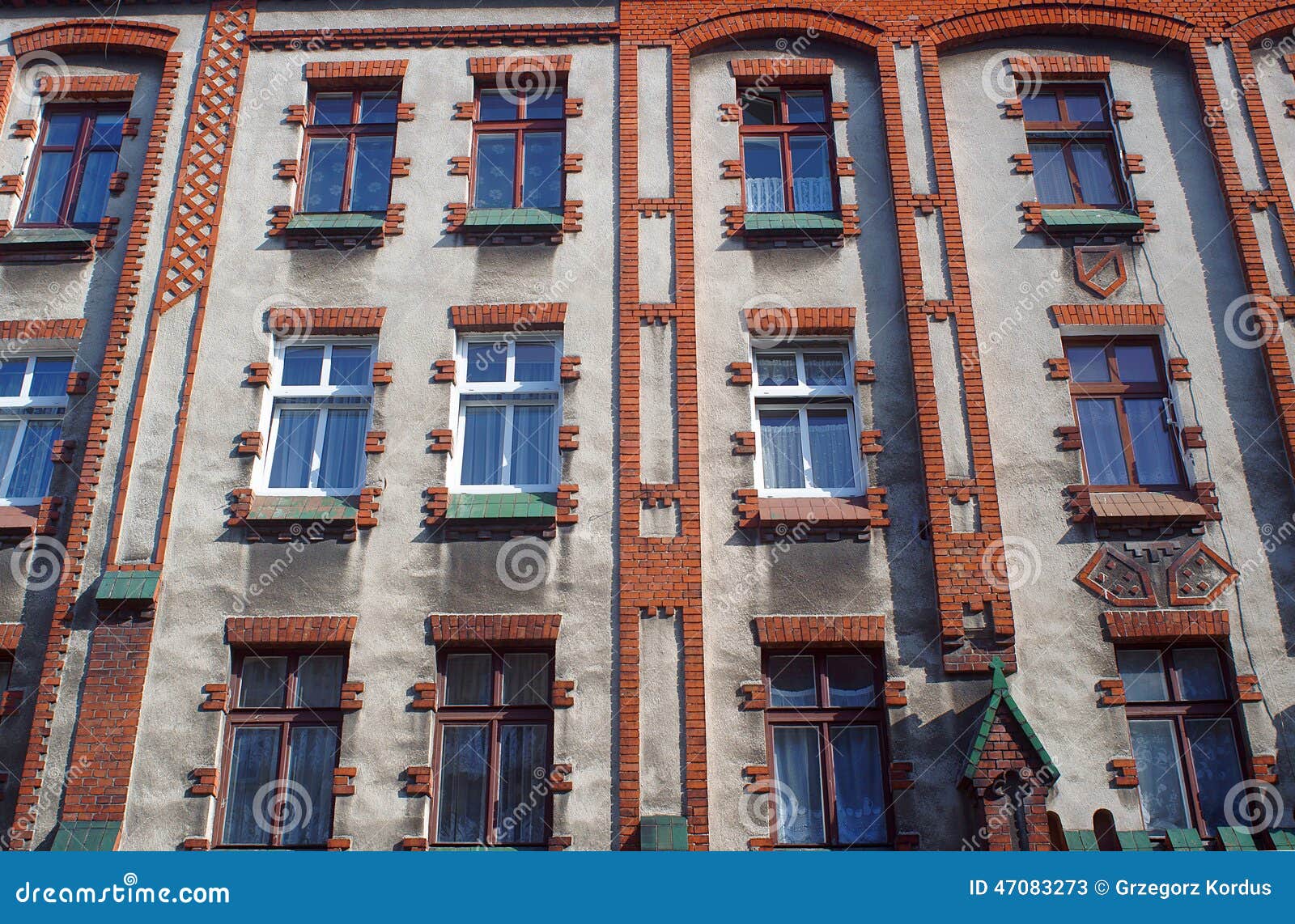 The Facade of an Old Building Stock Image - Image of window, brick ...