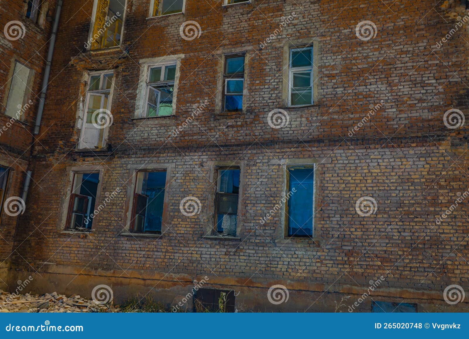 The Facade of an Old and Destroyed Brick Building Stock Photo - Image ...