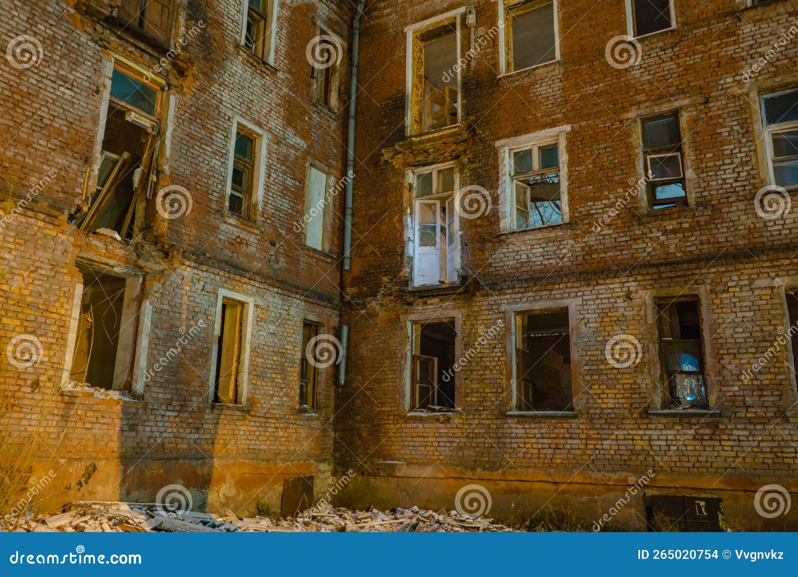 The Facade of an Old and Destroyed Brick Building Stock Photo - Image ...