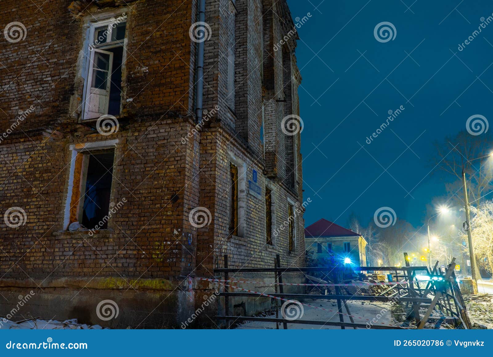 The Facade of an Old and Destroyed Brick Building Stock Photo - Image ...