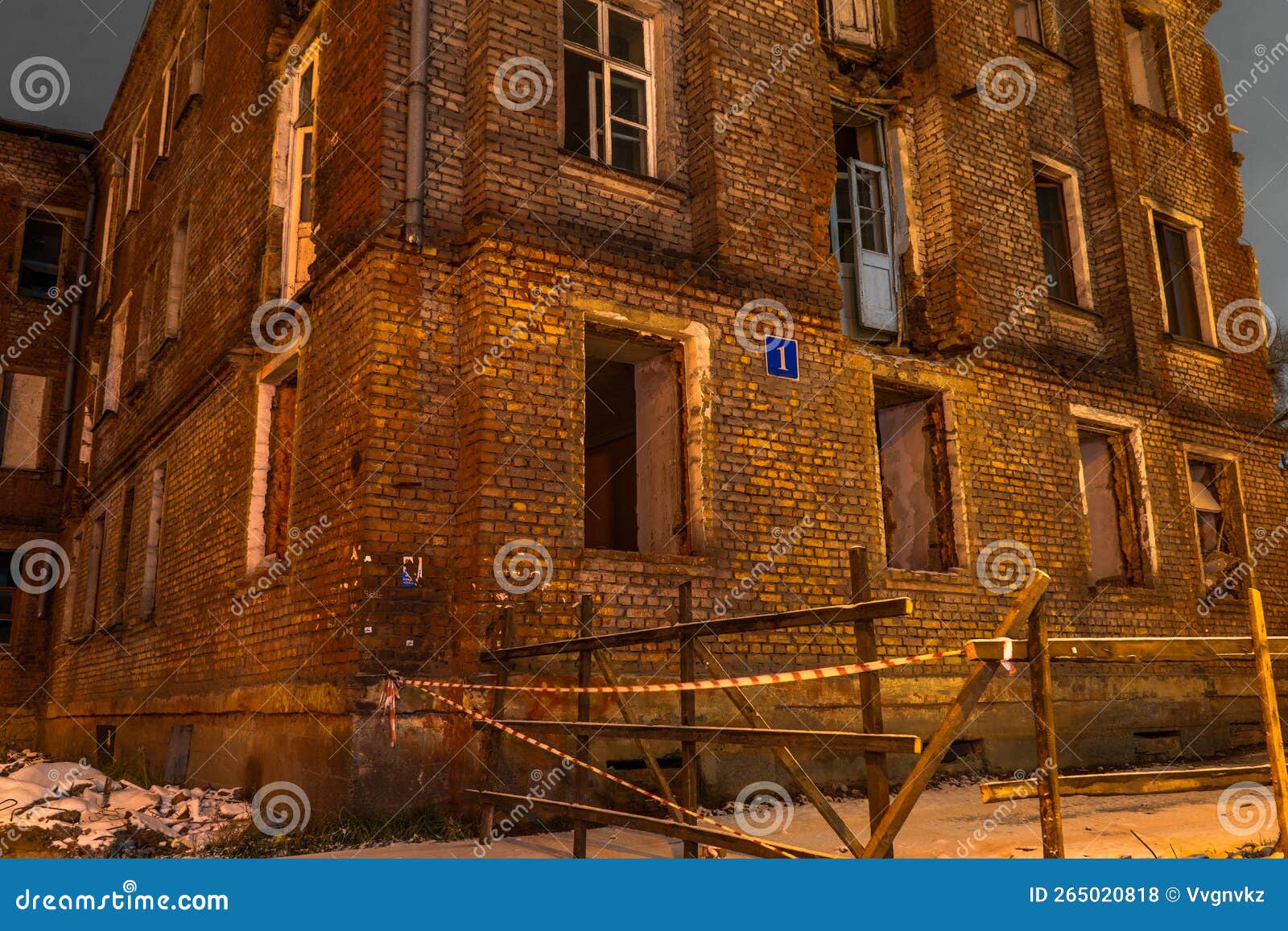 The Facade of an Old and Destroyed Brick Building Stock Photo - Image ...