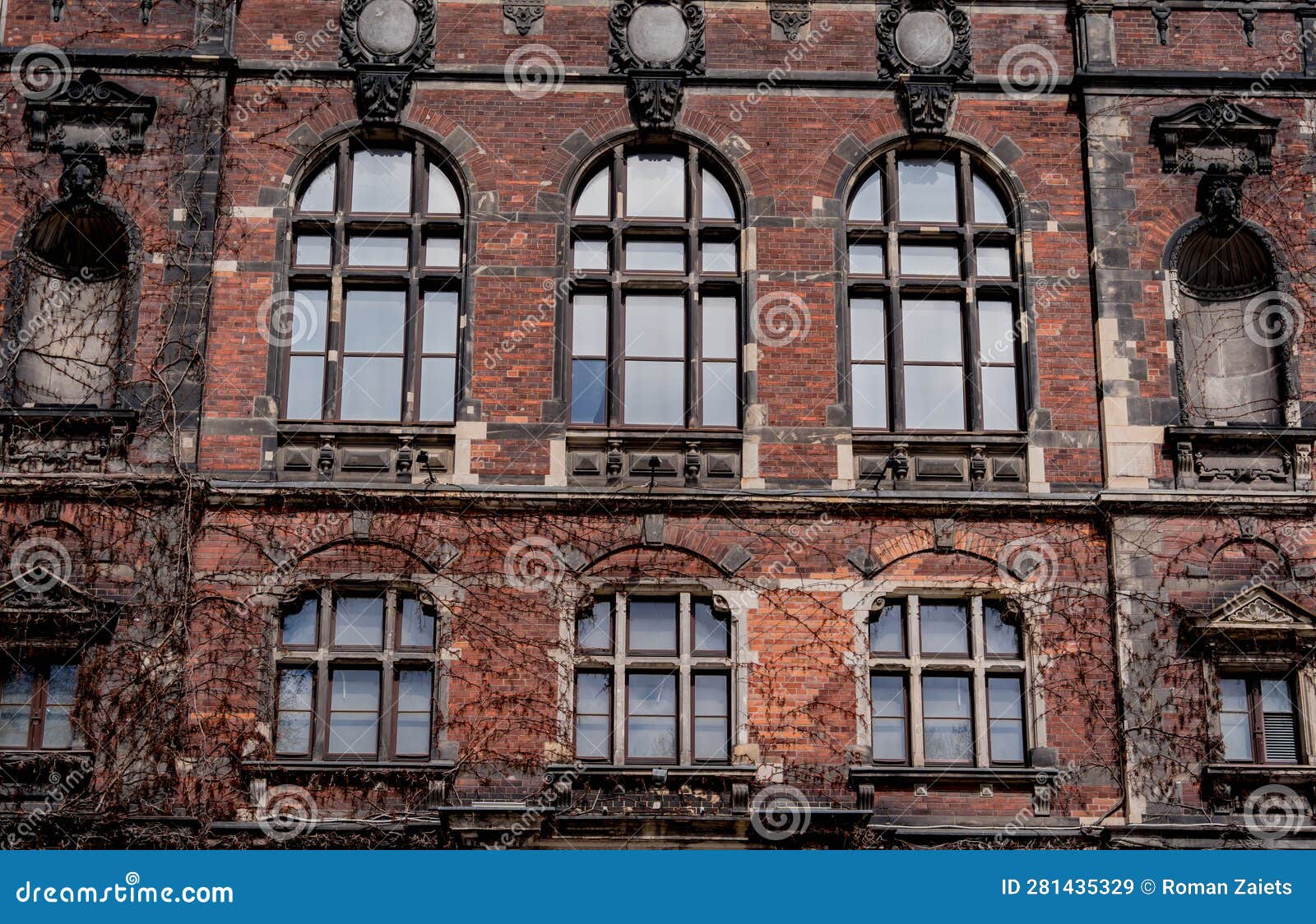 Facade of a Old European Historical Building with Vintage Windows and ...