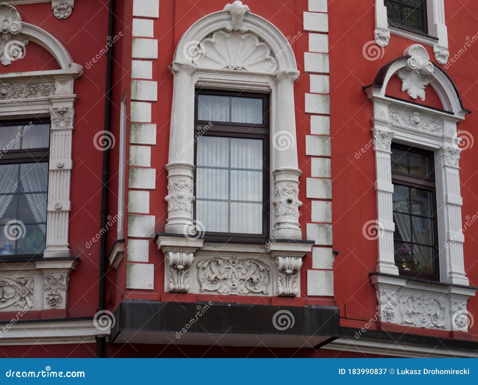 The Facade of an Old House in the Baroque Style. Baroque Windows Stock ...