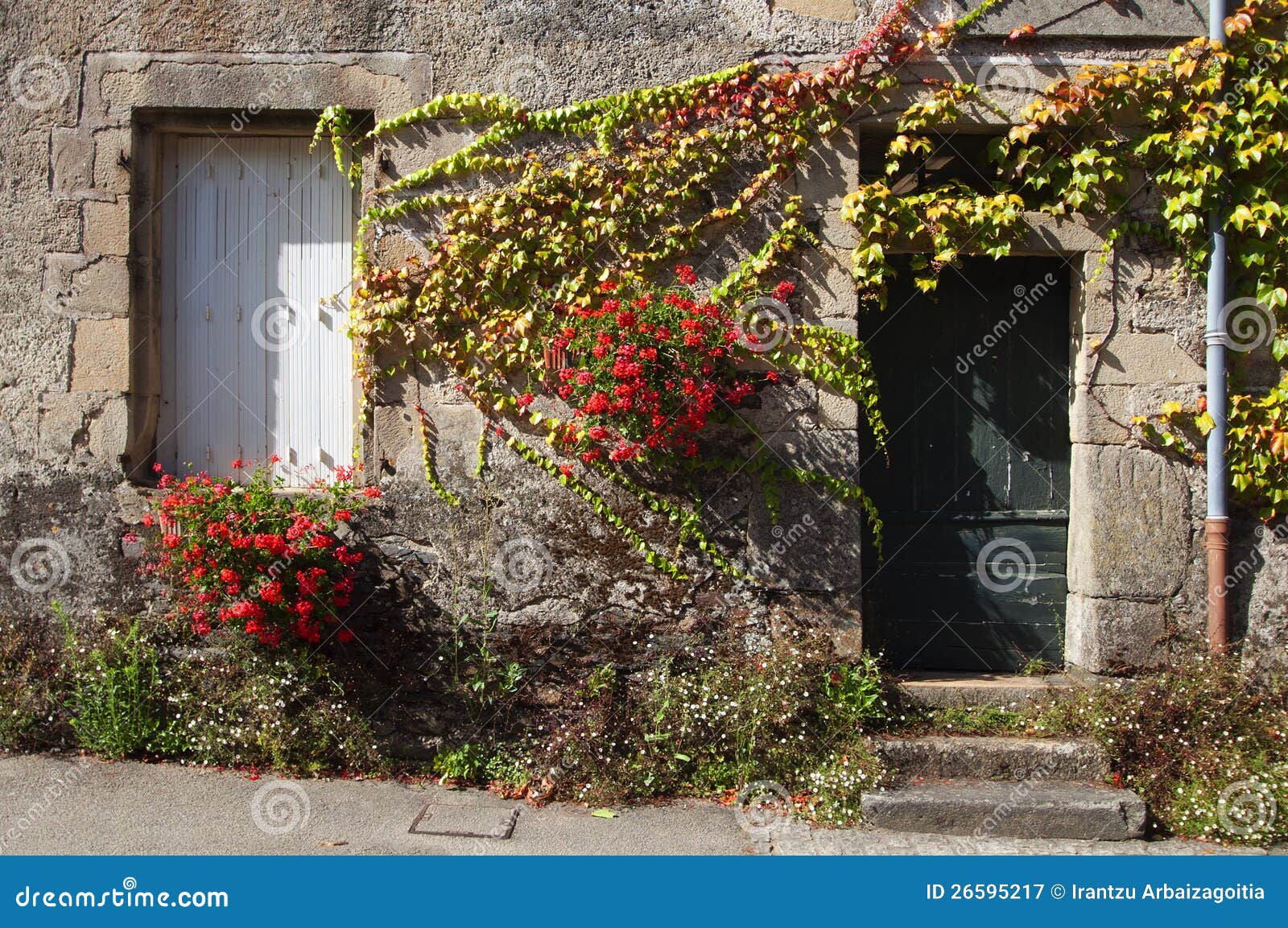 Facade of an Old House, with Flowers Stock Image - Image of home ...