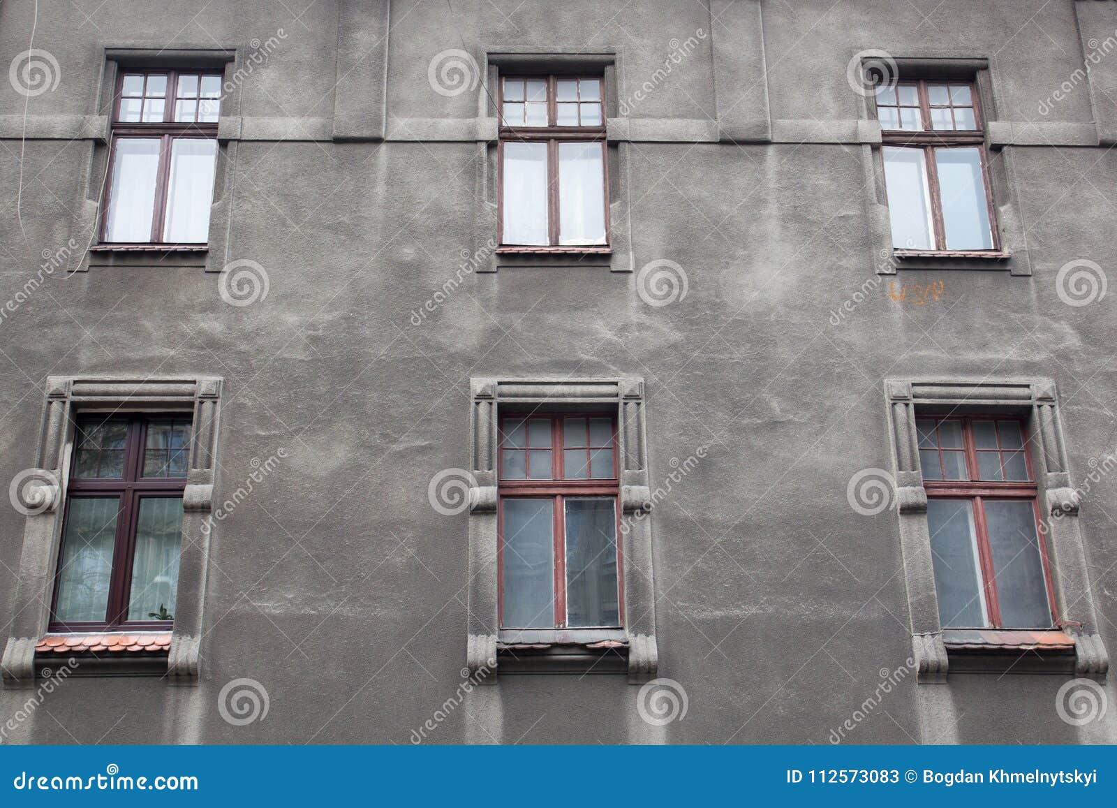 The Facade of the Old House with Windows Stock Image - Image of ...