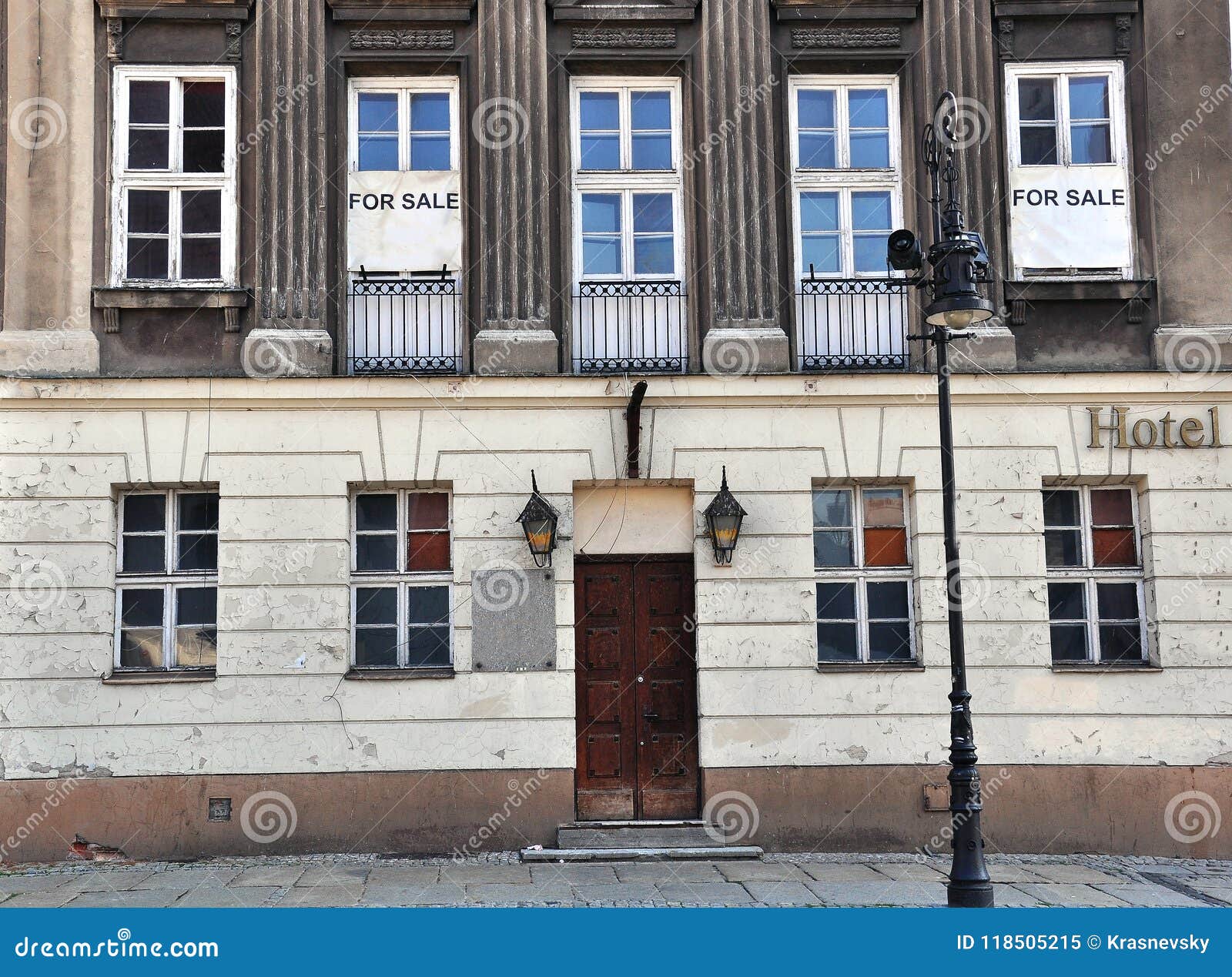 Facade of an Old Poor Hotel Building Stock Image - Image of industry ...