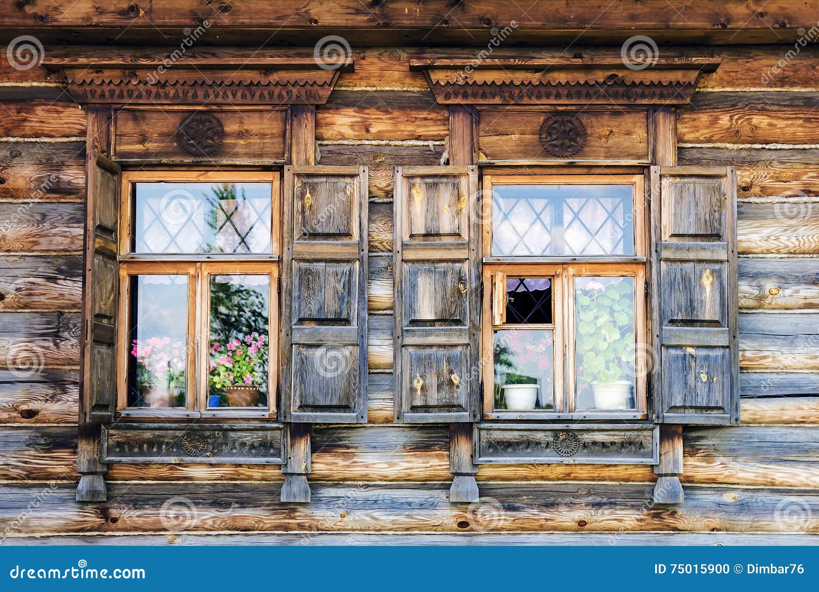 Facade of the Old Russian Log Houses in Suzdal Stock Photo - Image of ...