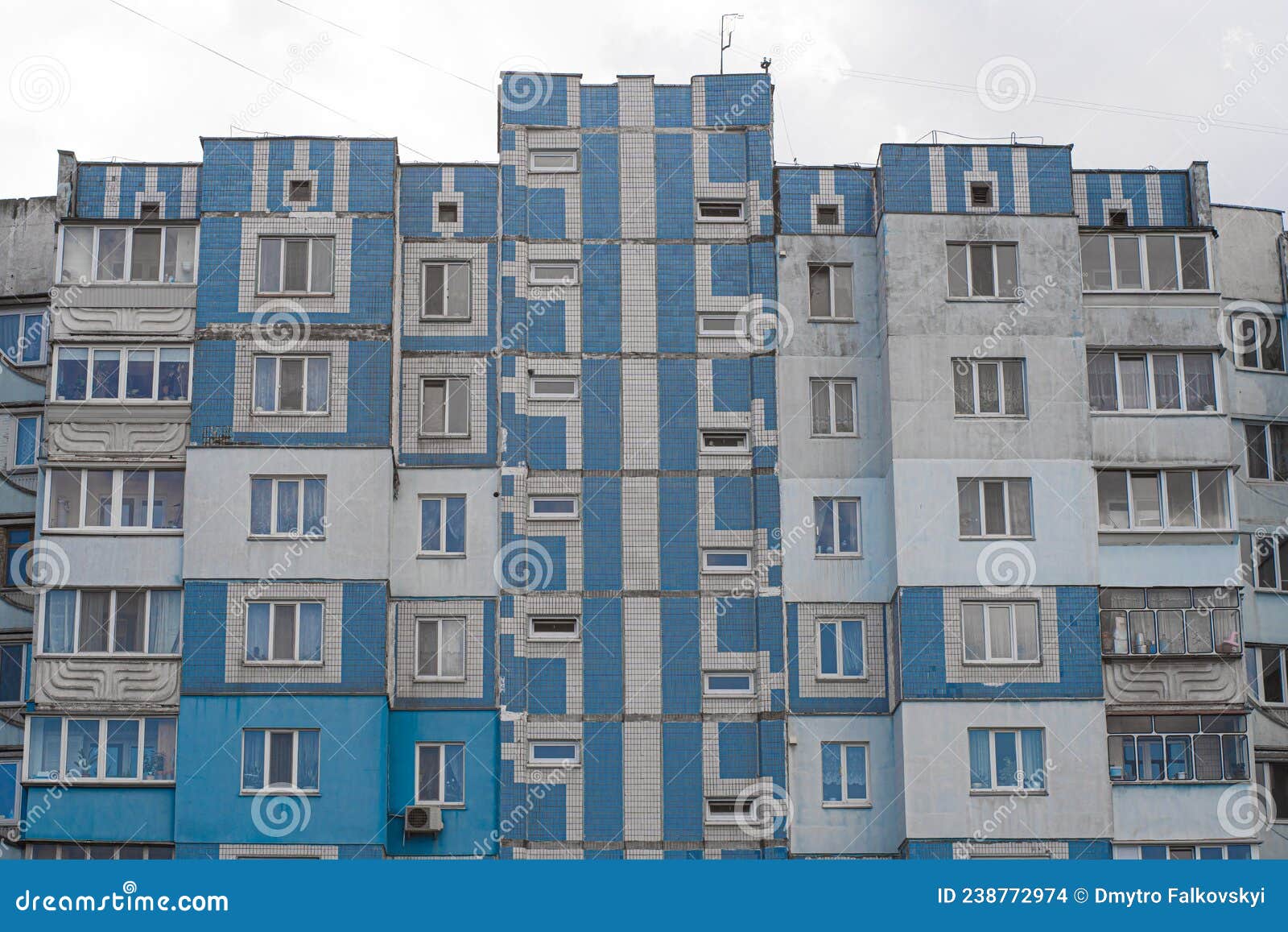 Facade of a Panel Apartment Building of a Soviet House Lined with Blue ...
