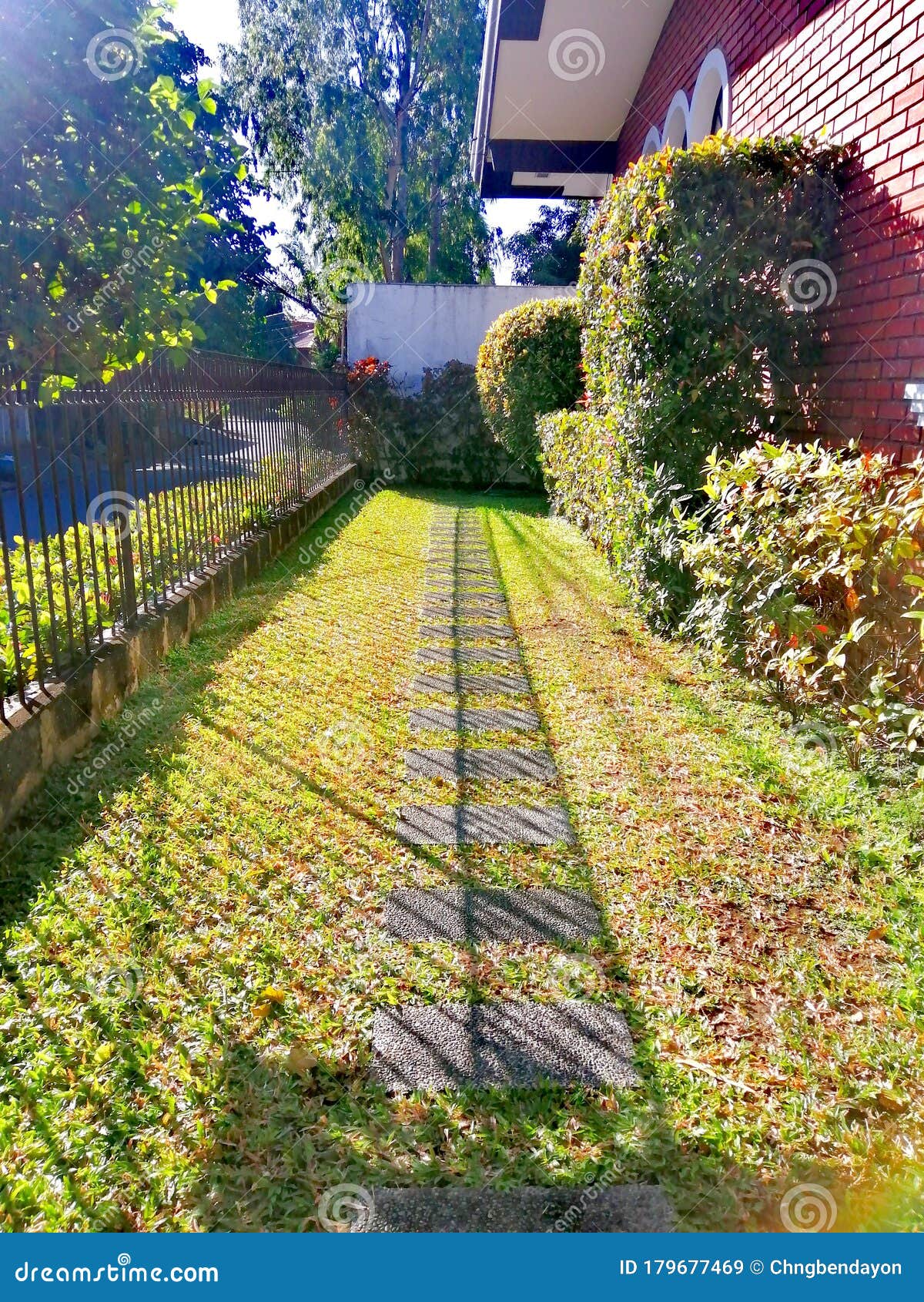 Facade Pathway View during Sunrise Stock Image - Image of facade, trees ...