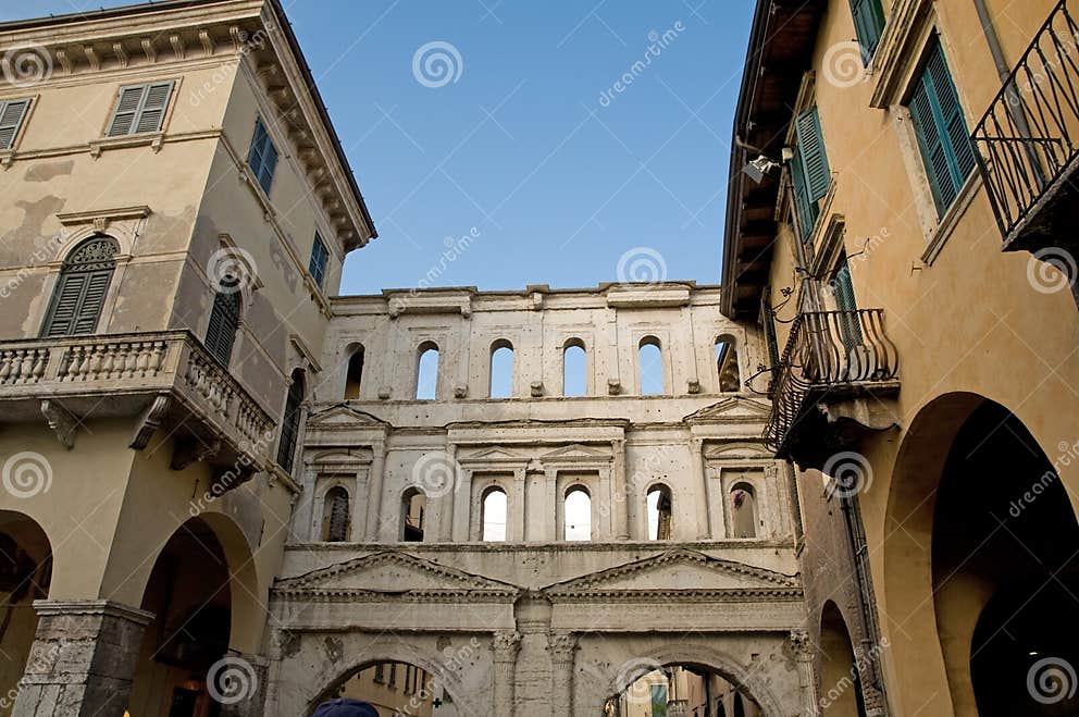 Facade of the Porta Borsari Stock Photo - Image of history, europe ...