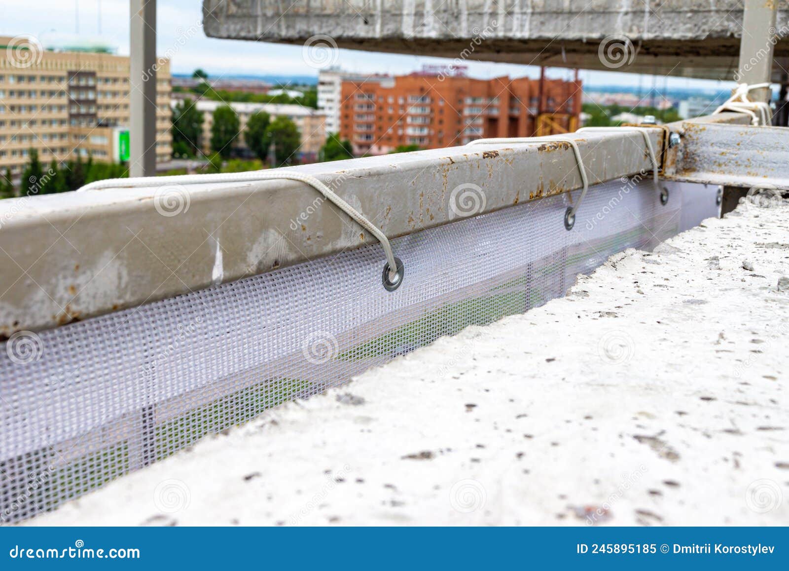 Facade Protective Mesh Stretched Over a Steel Frame for Fencing ...