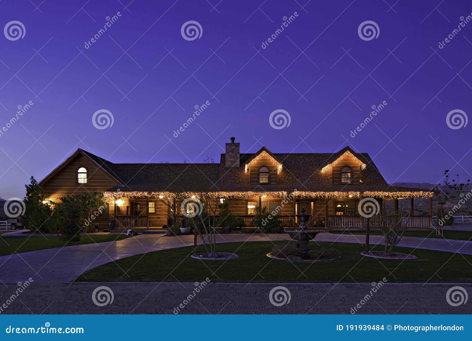 Facade of Ranch Home at Dusk Stock Photo - Image of sunset, facade ...