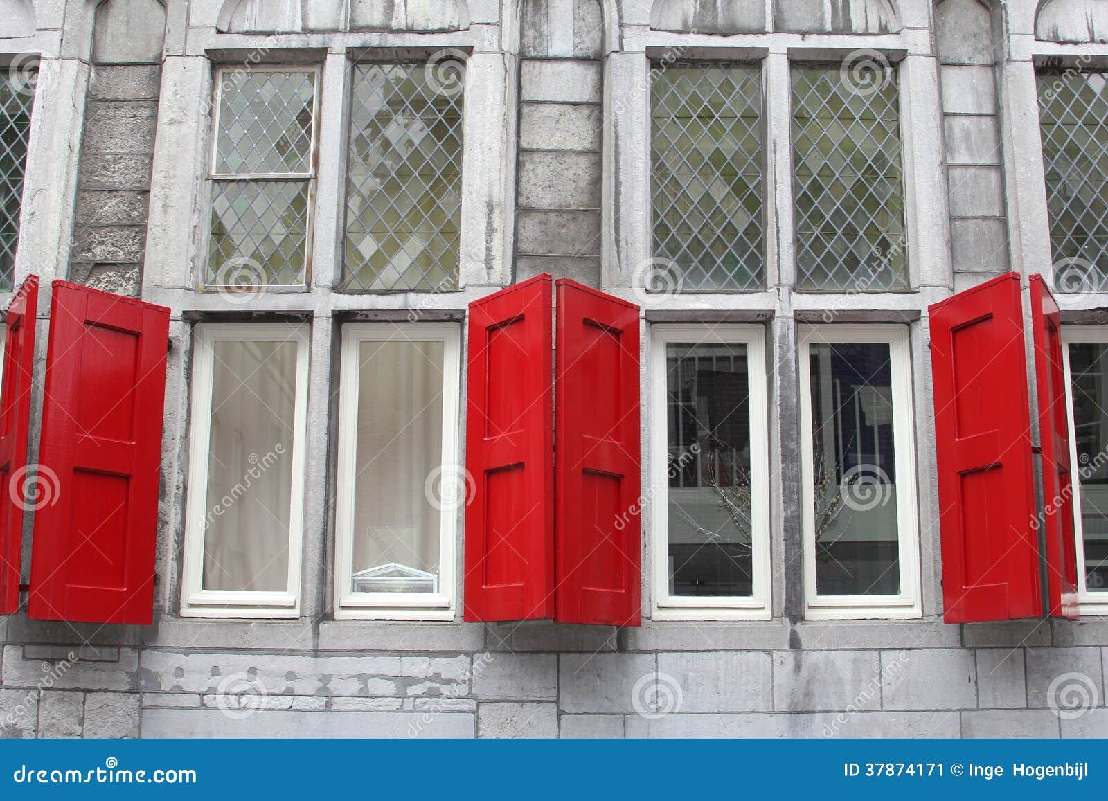 Facade with Red Shutters & Stained Glass,Utrecht Stock Image - Image of ...