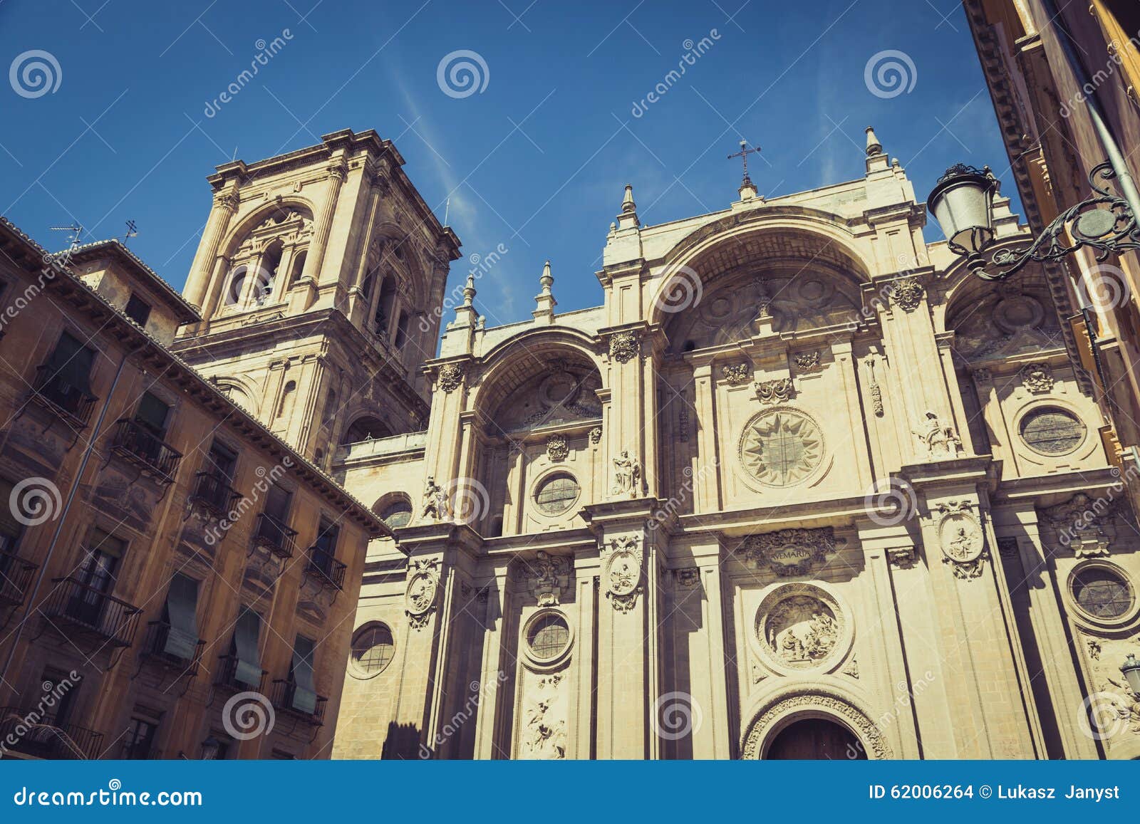 Cathedral Of Granada In The Backdrop Of Blue Sky, Nicaragua. Stock ...