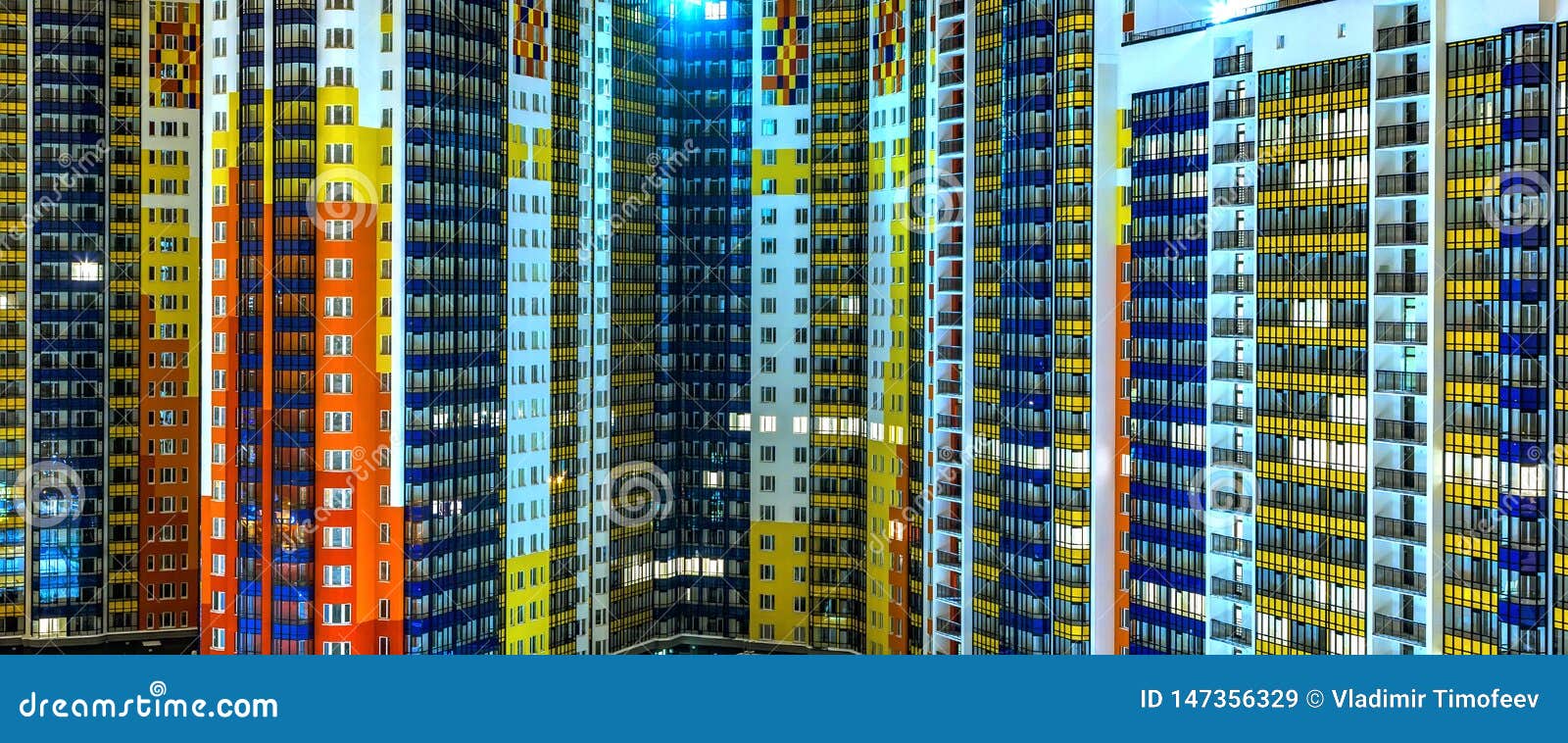 Facade of Residential Apartments in Modern Metropolis. Night ...