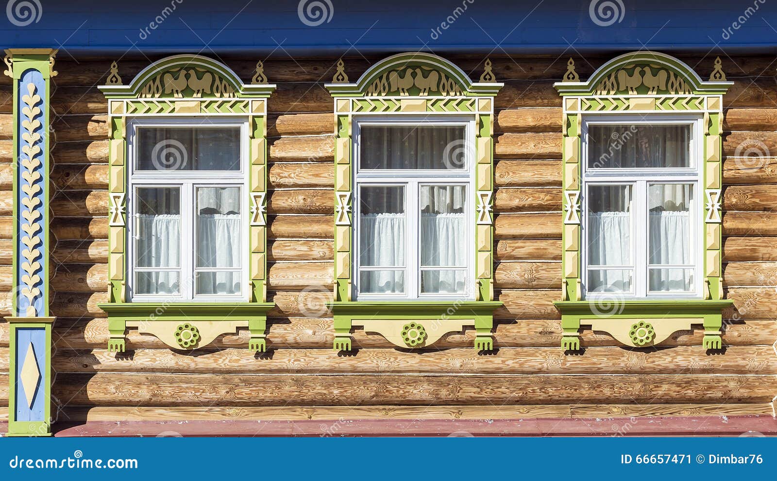 Facade of Russian Log Houses with Frames Stock Image - Image of ...
