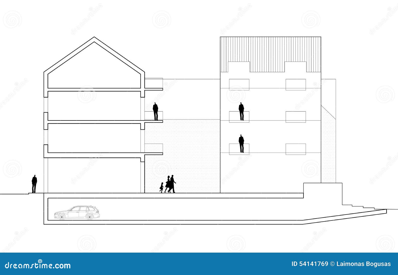 Facade and Section of the Building Stock Illustration - Illustration of ...