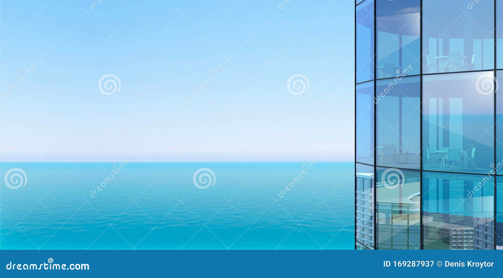 Facade of a Skyscraper and Sea View Stock Illustration - Illustration ...