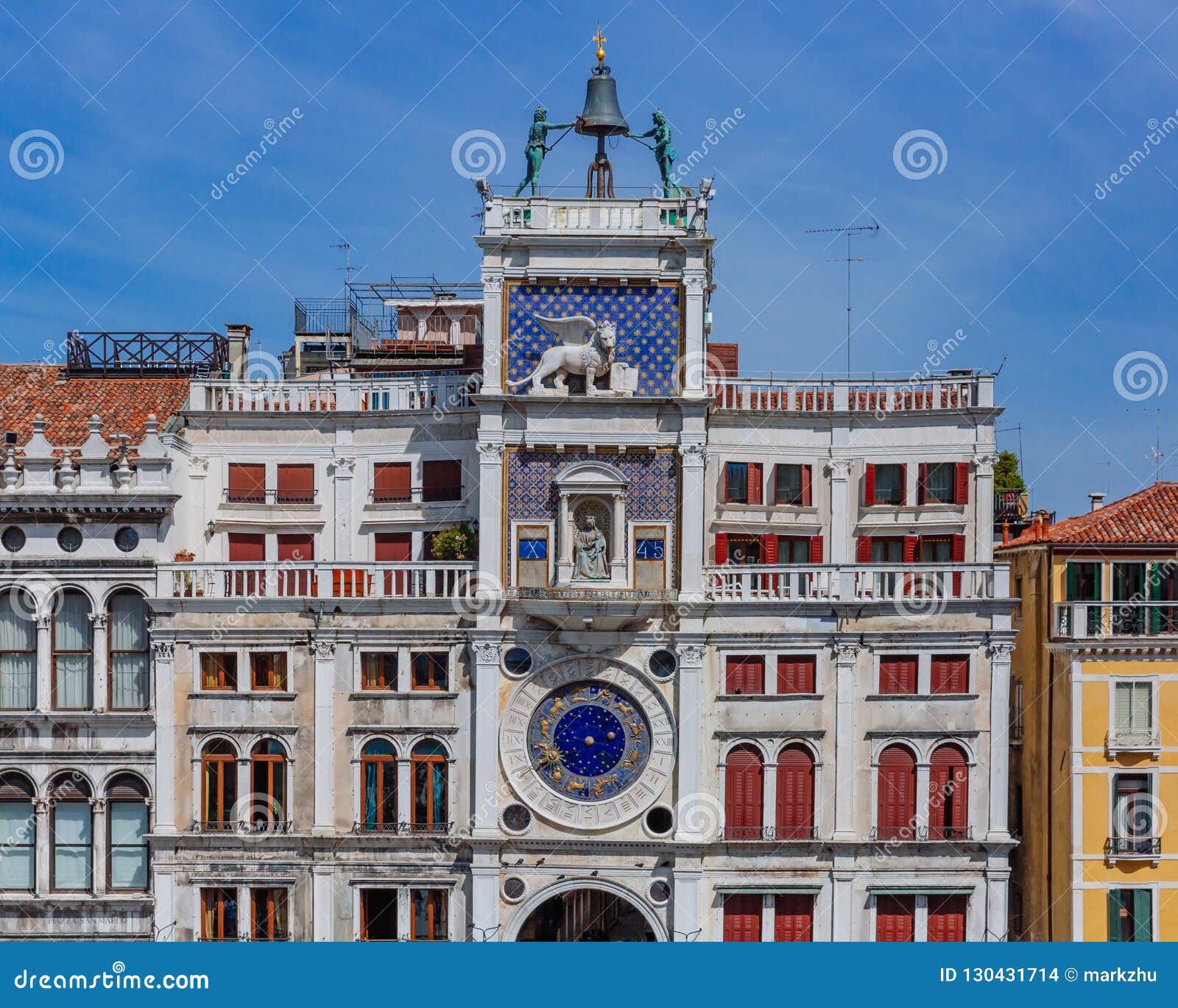 Facade of St. Mark`s Clock Tower in St Stock Photo - Image of lion ...