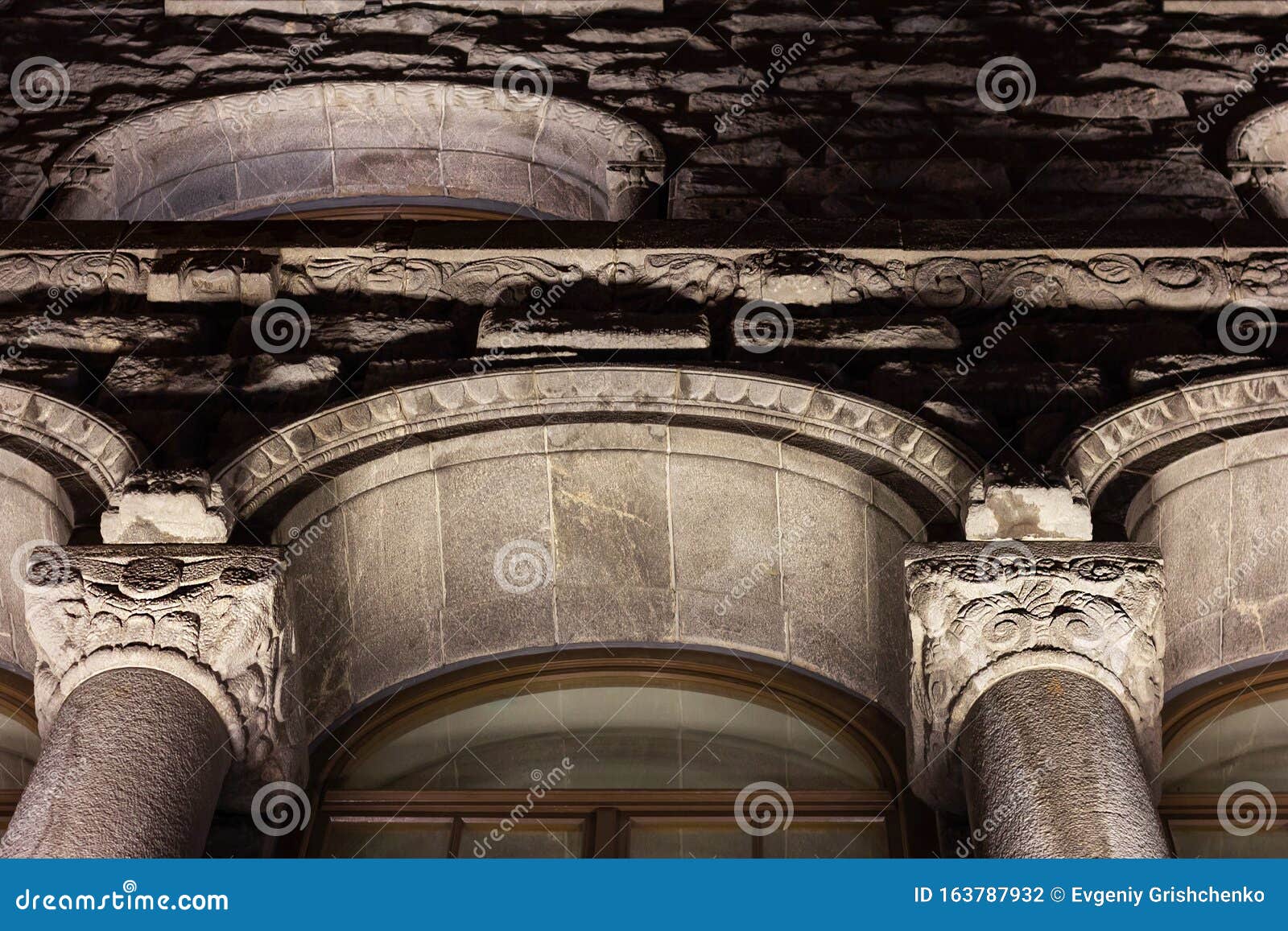 Facade of a Stone Antique Building. Sculptures on the Wall Stock Photo ...