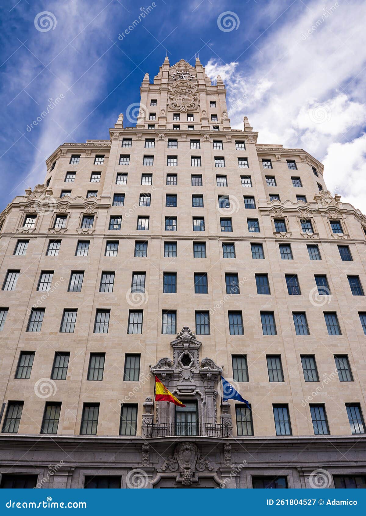 Facade of the Telefonica Building Along the Gran Via in Madrid Stock ...