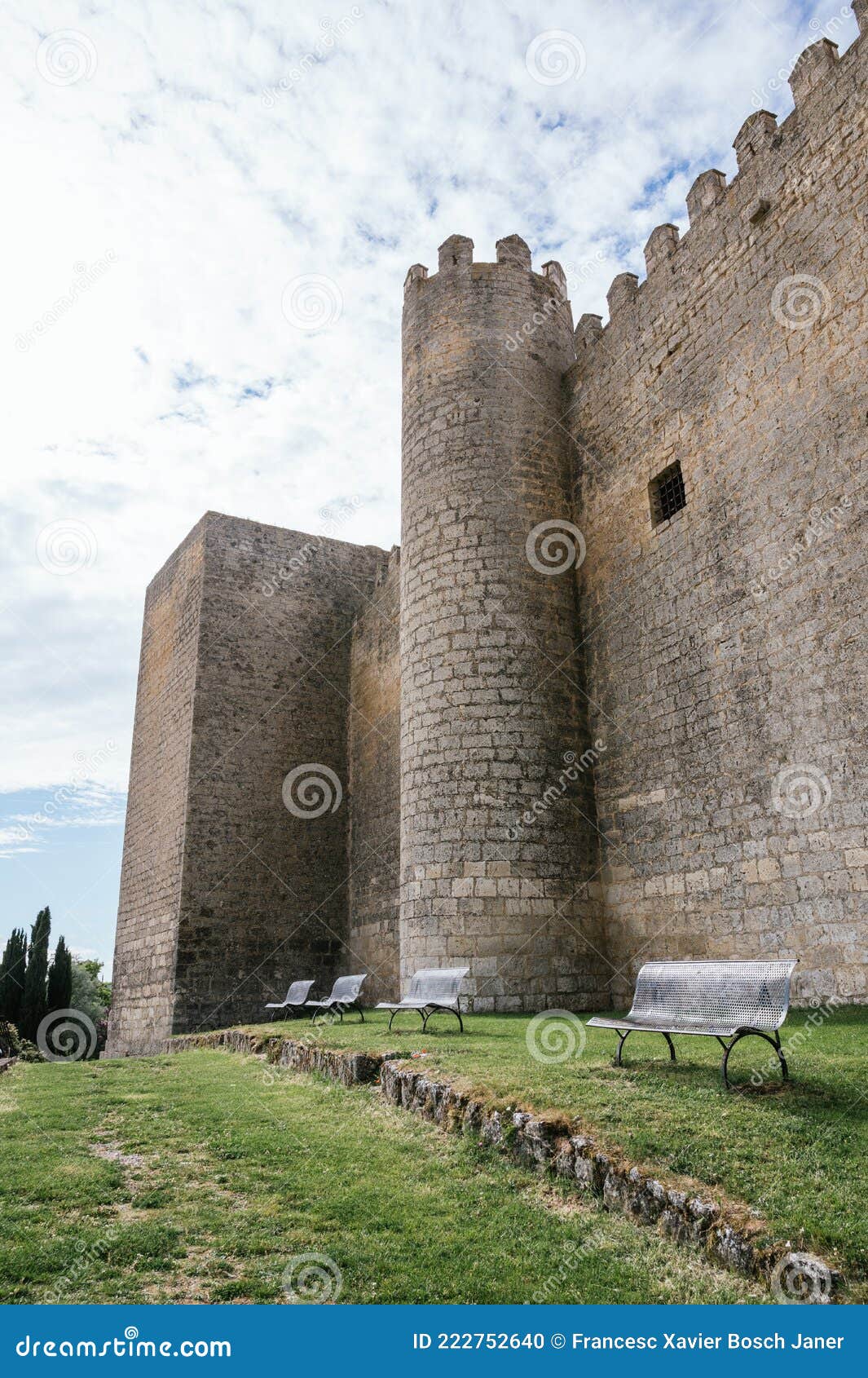 Facade of a 13th Century Medieval Castle with Several Benches Stock ...