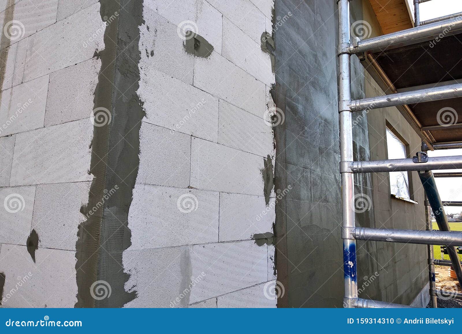 Facade of White Block Building Under Construction Works Stock Photo ...