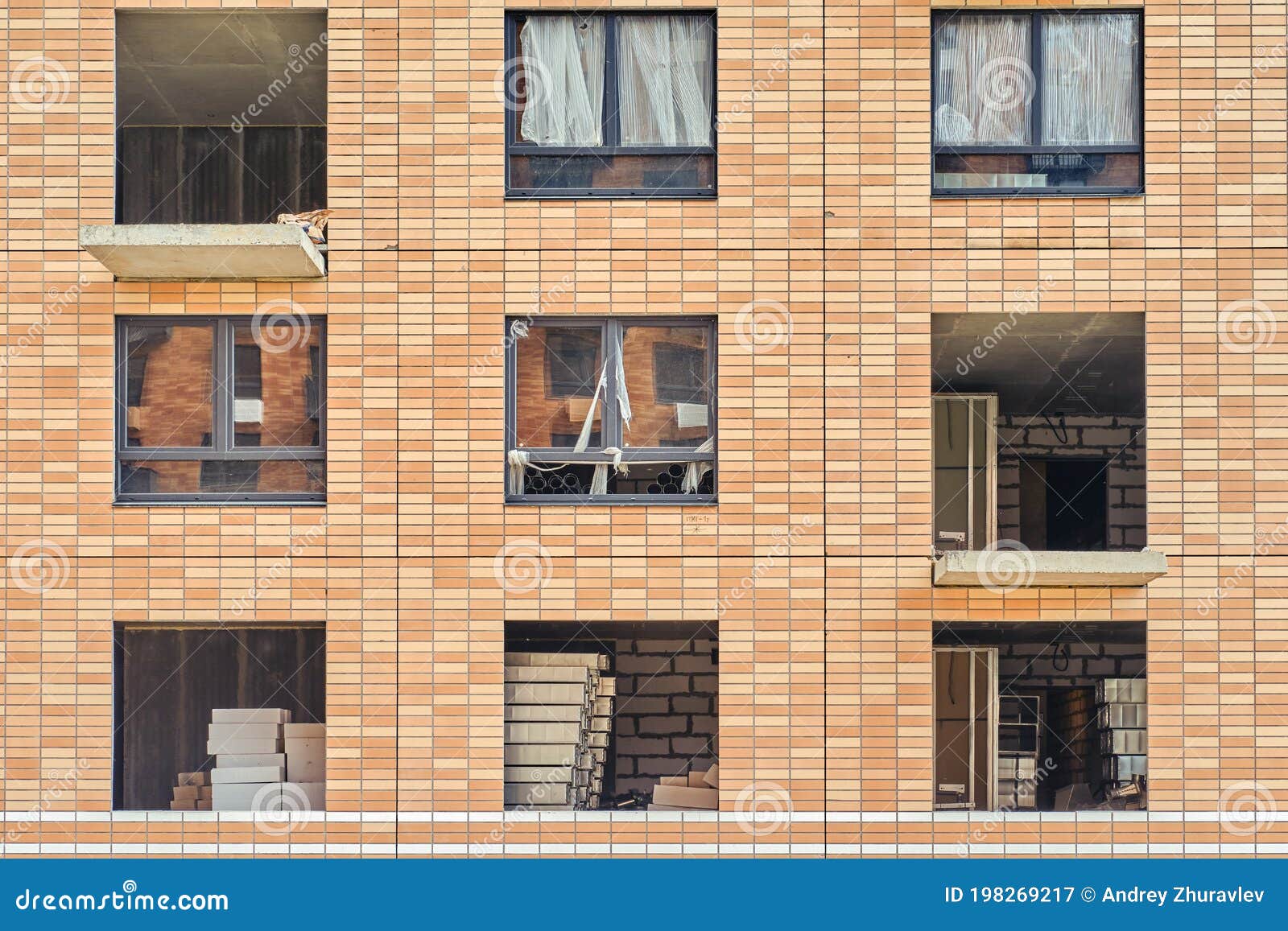 Facade with Windows of a Building Under Construction, Close-up Stock ...