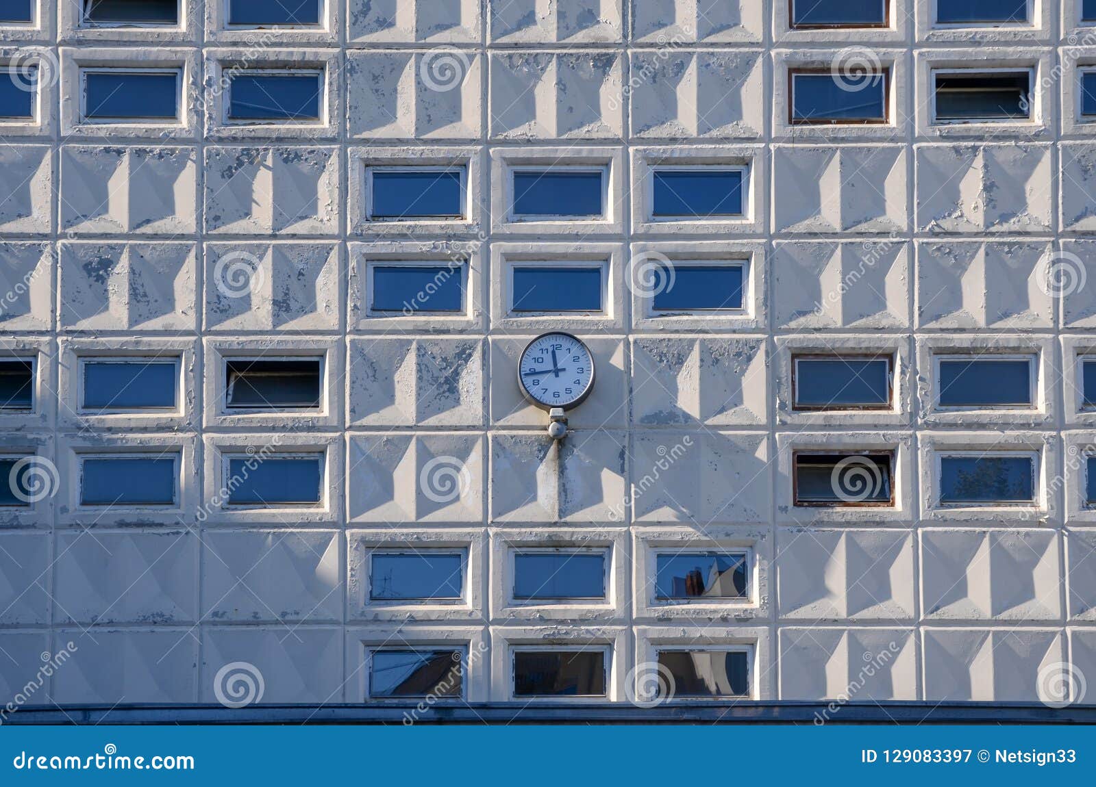 Facade with Windows and Clock Stock Image - Image of construction ...