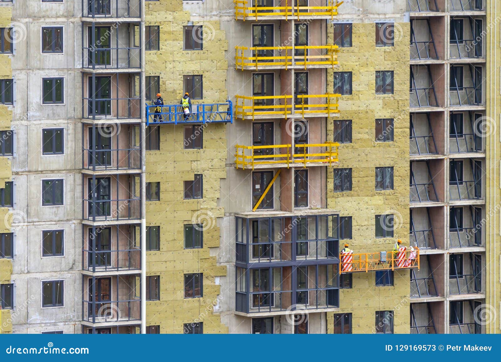 Facade Work and Insulation of a Multistory Building Editorial Stock ...
