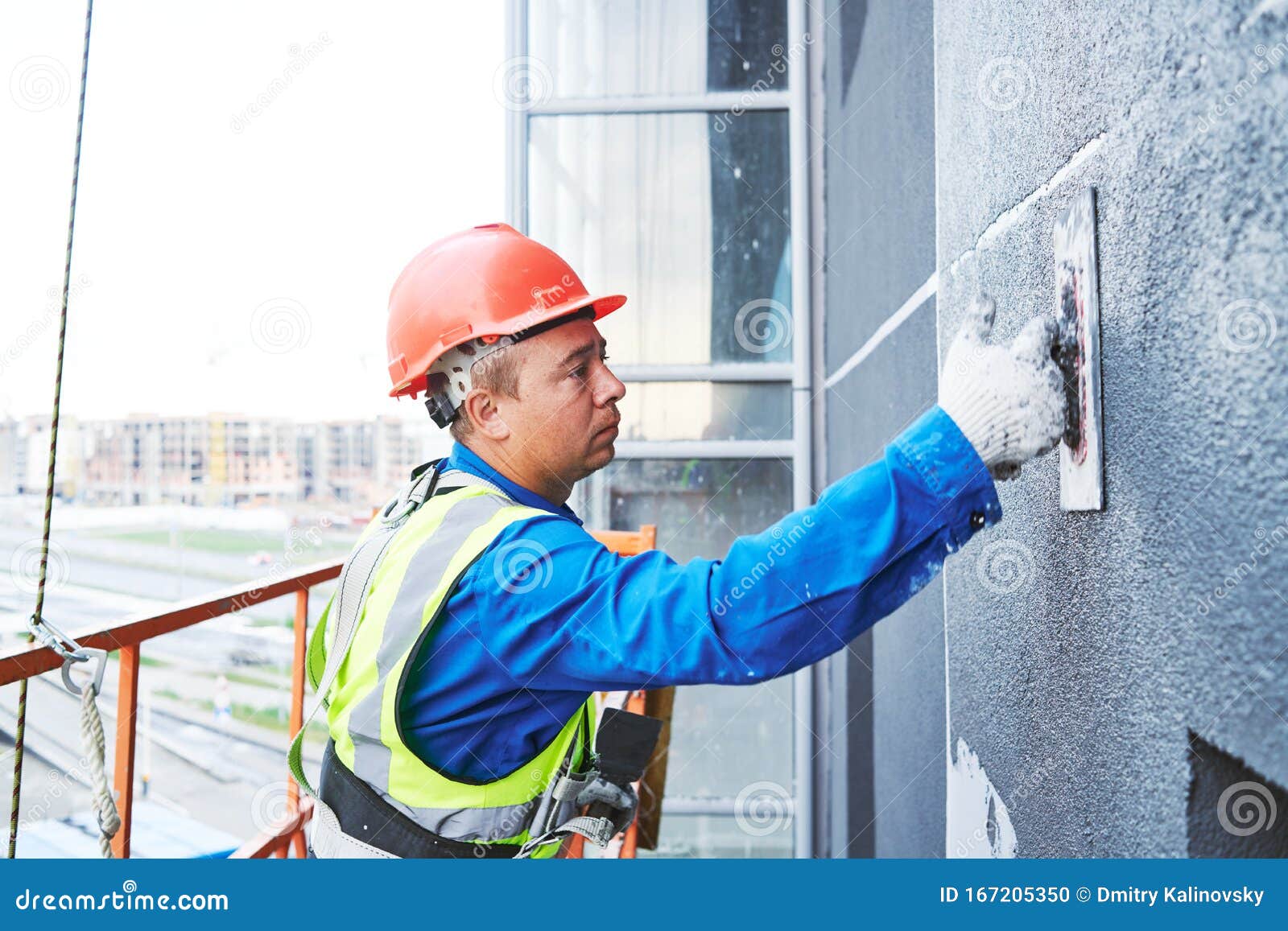 Facade Worker Plastering External Wall of Building Stock Photo - Image ...