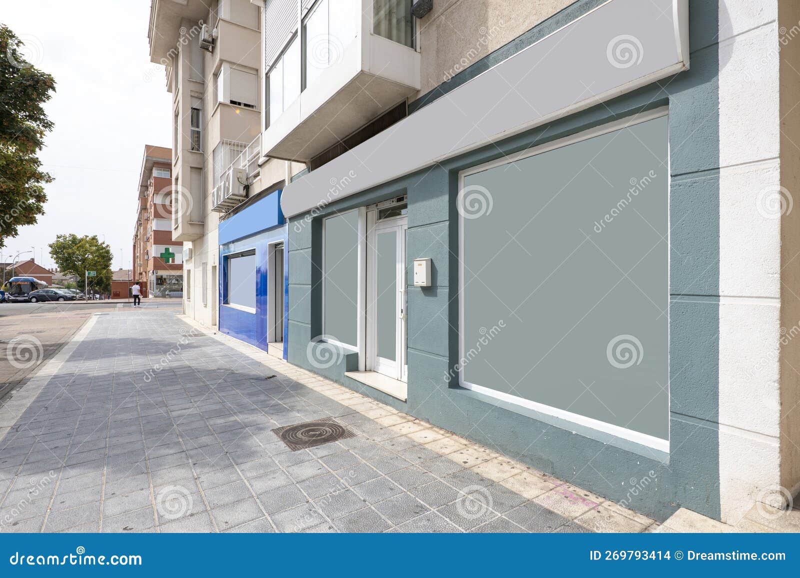 Facades of Premises at Street Level with Opaque Windows Stock Photo ...