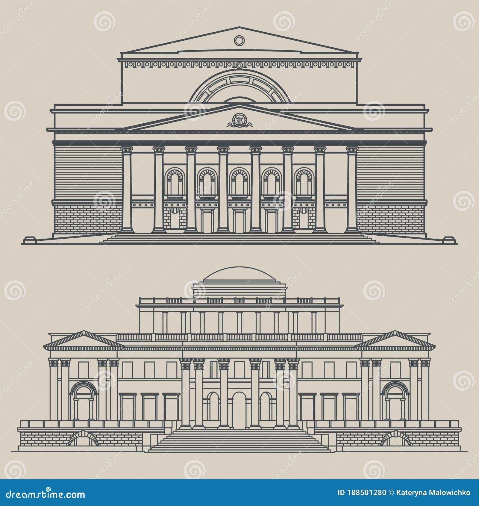 Classic Architecture Drawing Palace Facade Stock Vector - Illustration ...