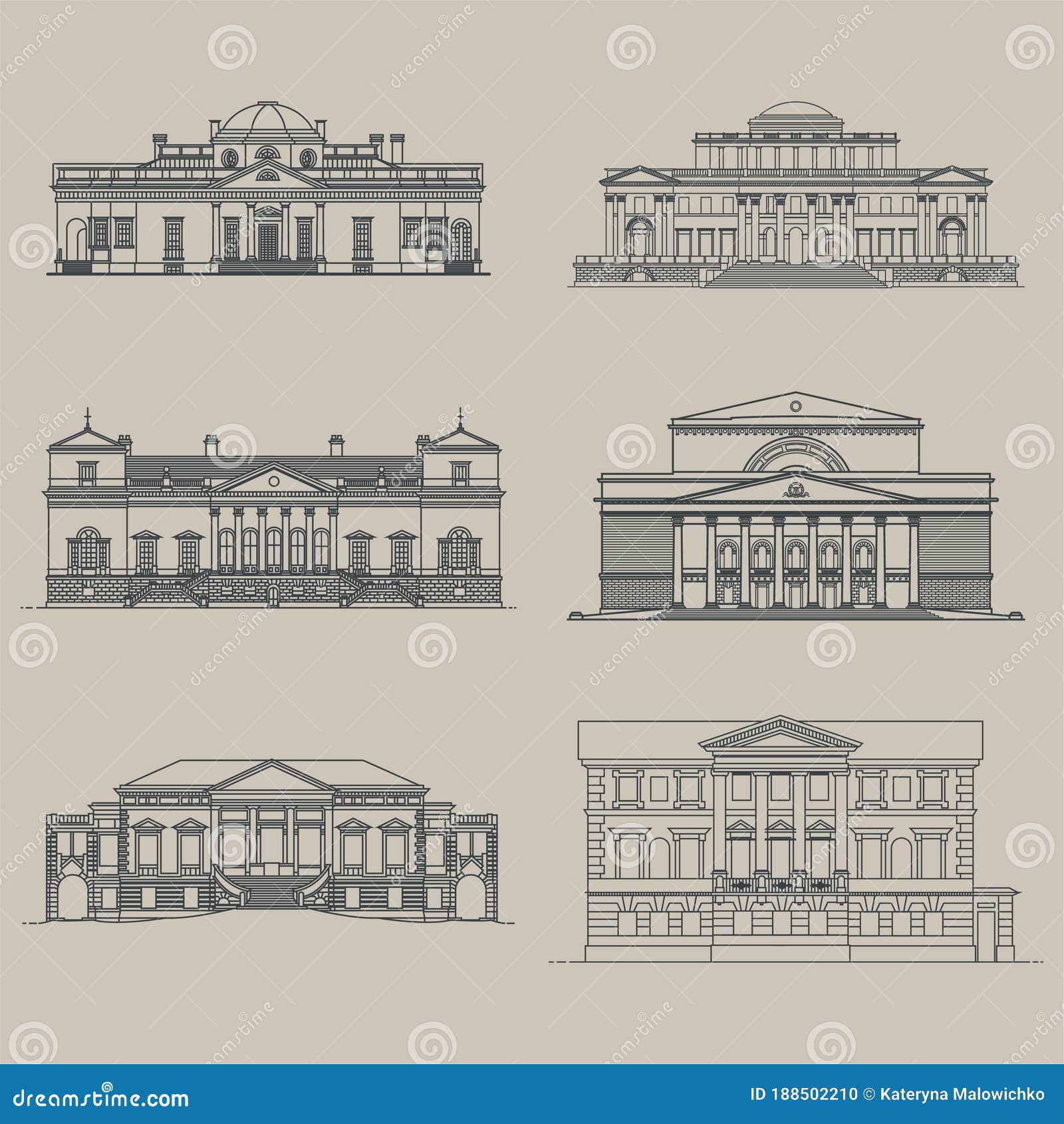 Classic Architecture Drawing Palace Facade Stock Vector - Illustration ...