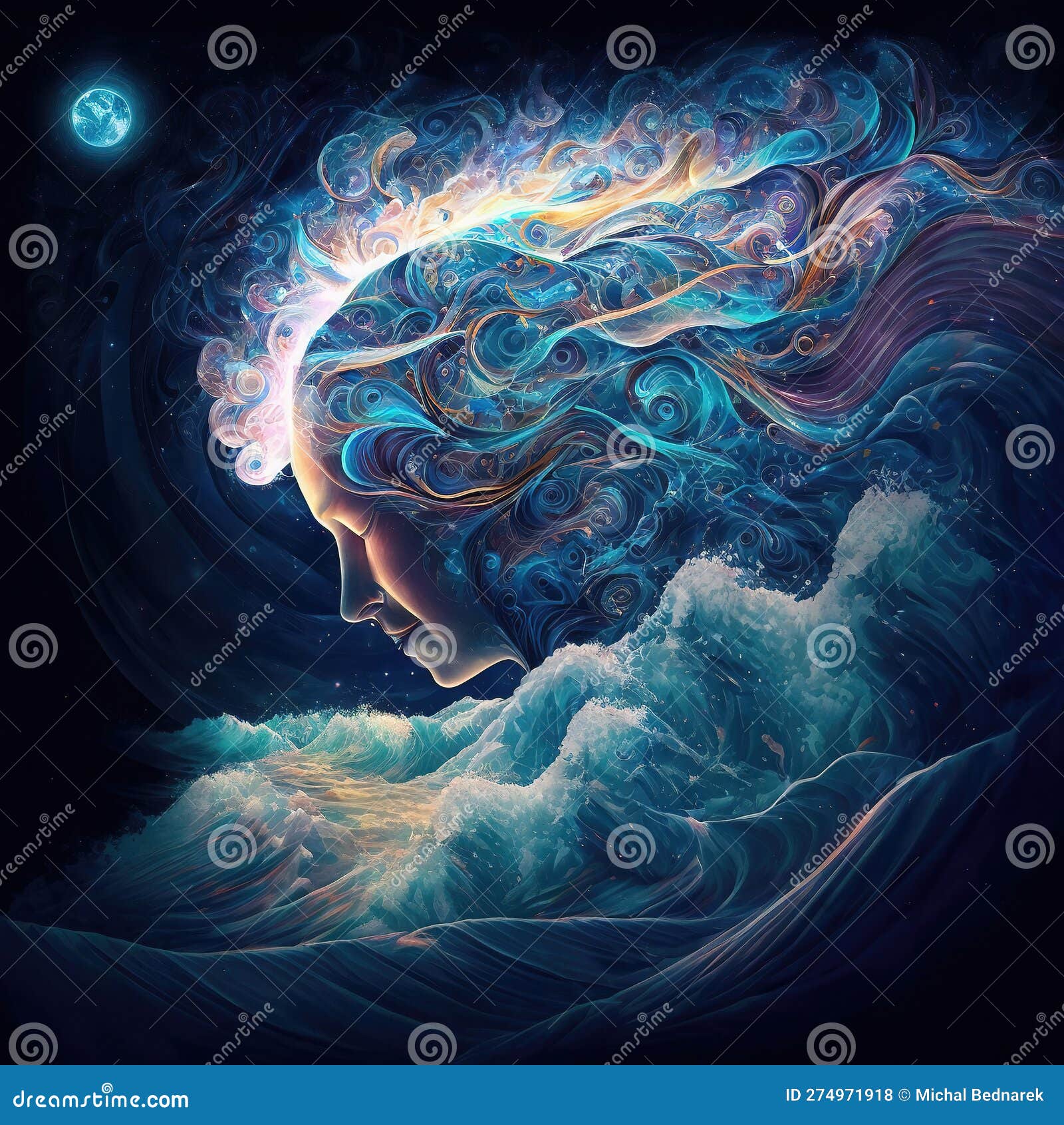 Face with Abstract Physic Waves. Mental and Mind Health, Generative Ai Stock Illustration ...