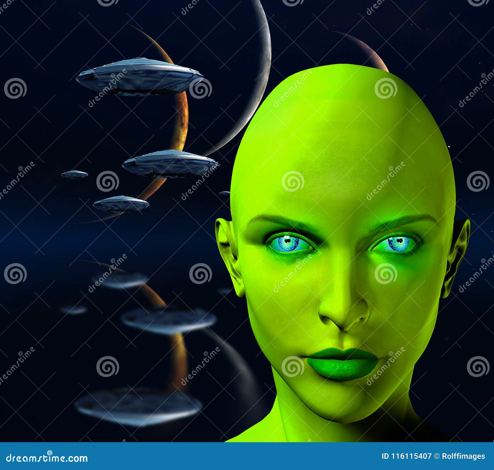 The face of an alien stock illustration. Illustration of dream - 116115407