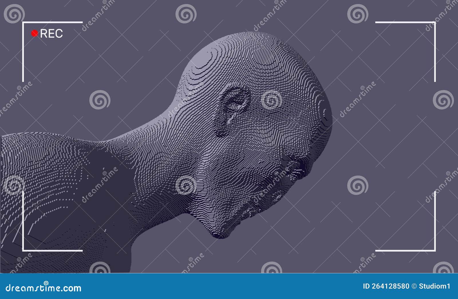 Face of Alien or Zombie. Abstract Digital Head Constructing from Cubes ...