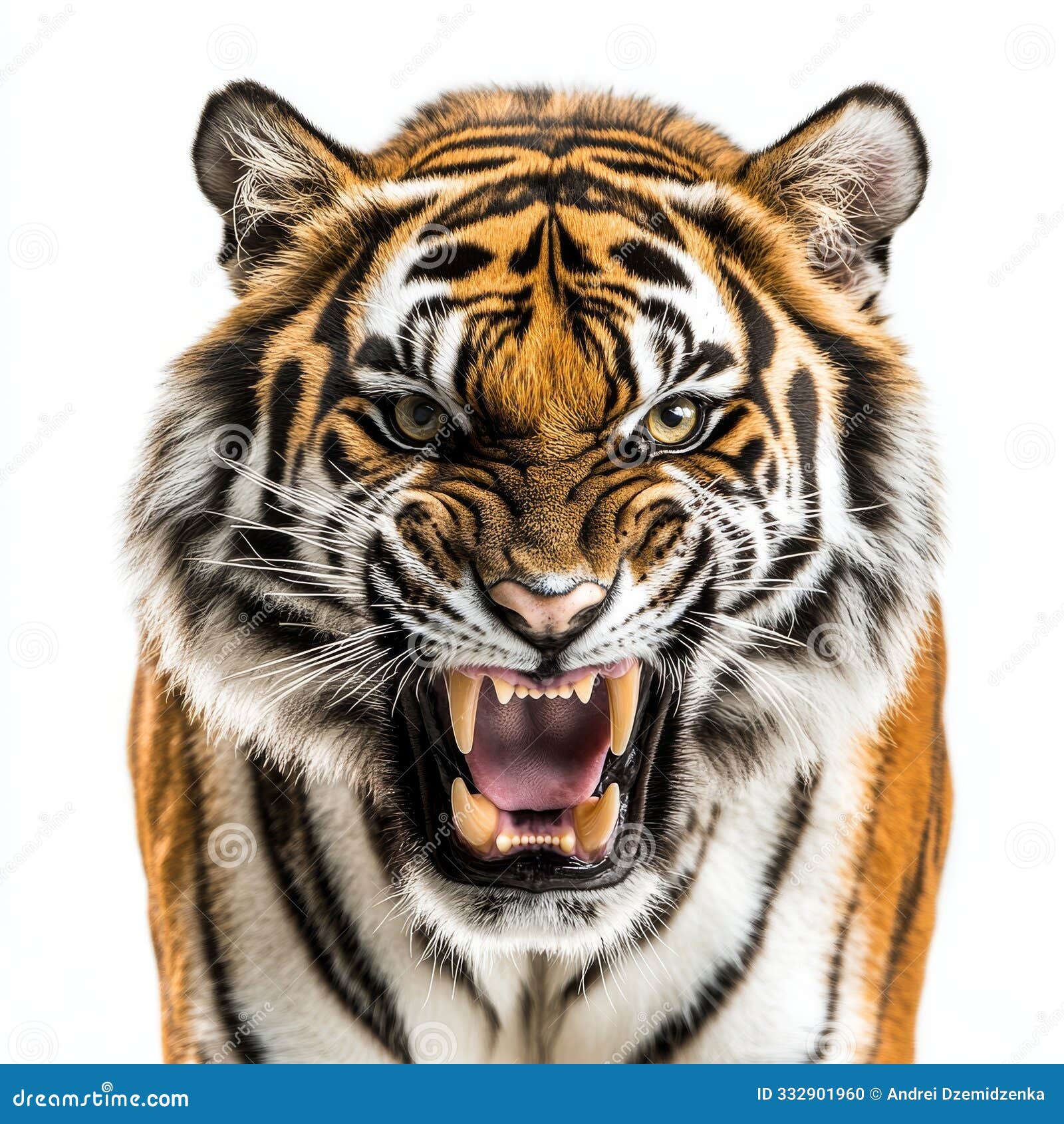 Face of an Angry Tiger Roaring and Opening Its Mouth, Isolated on White ...