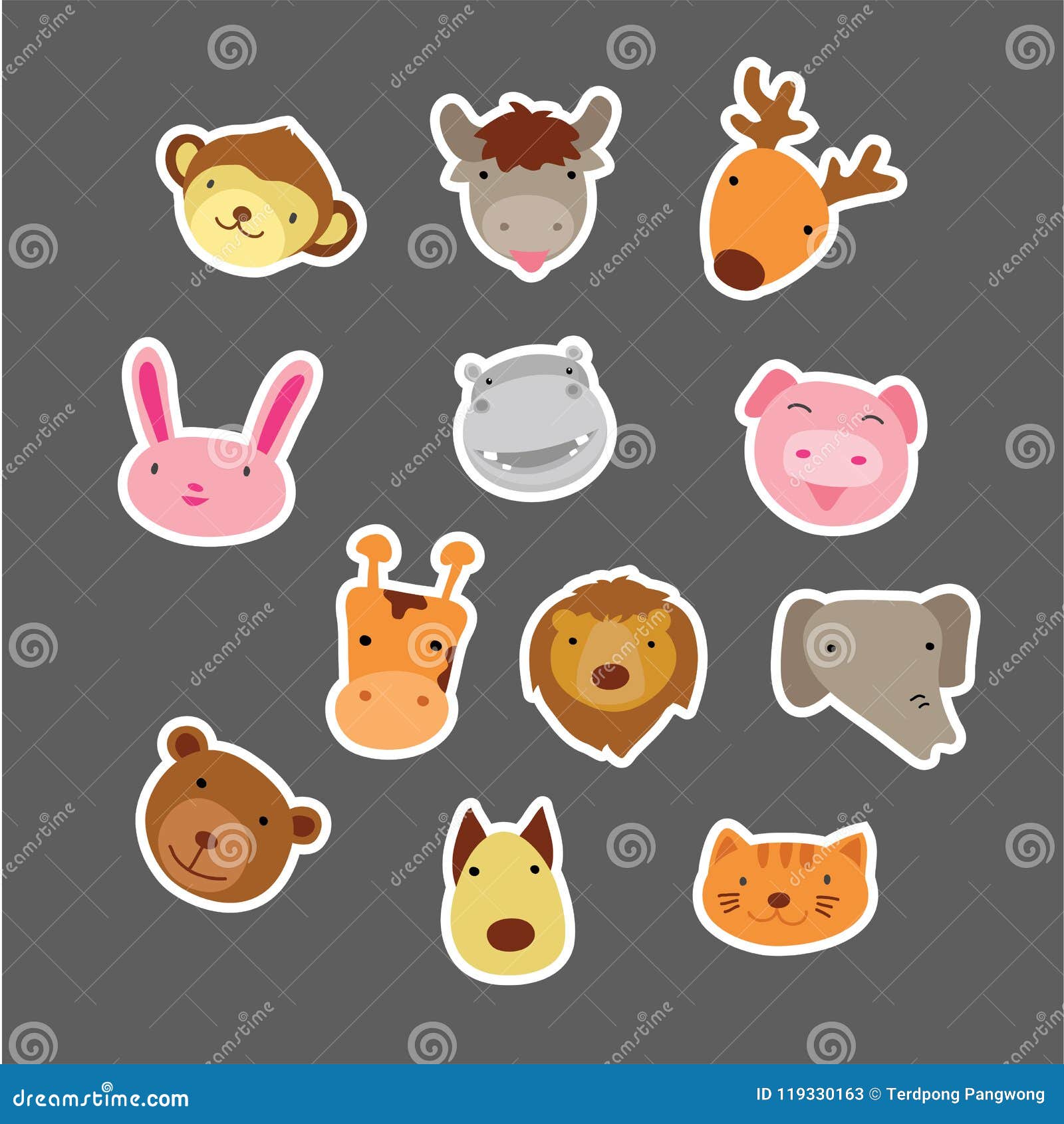 Face Animals Character Design Stock Illustration - Illustration of ...