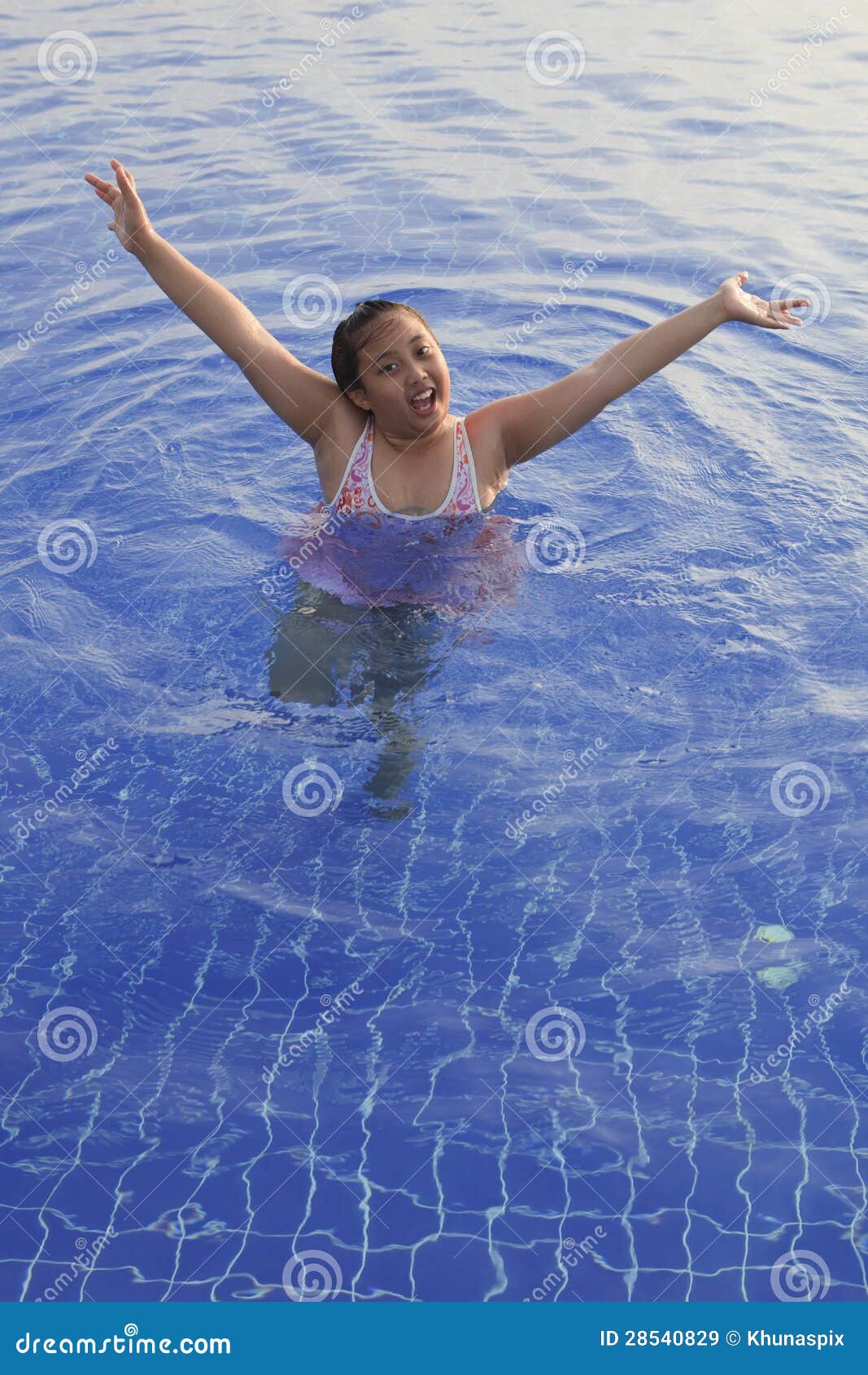 Face Of Asian Girl In Blue Water Pool Stock Image Image Of Asian