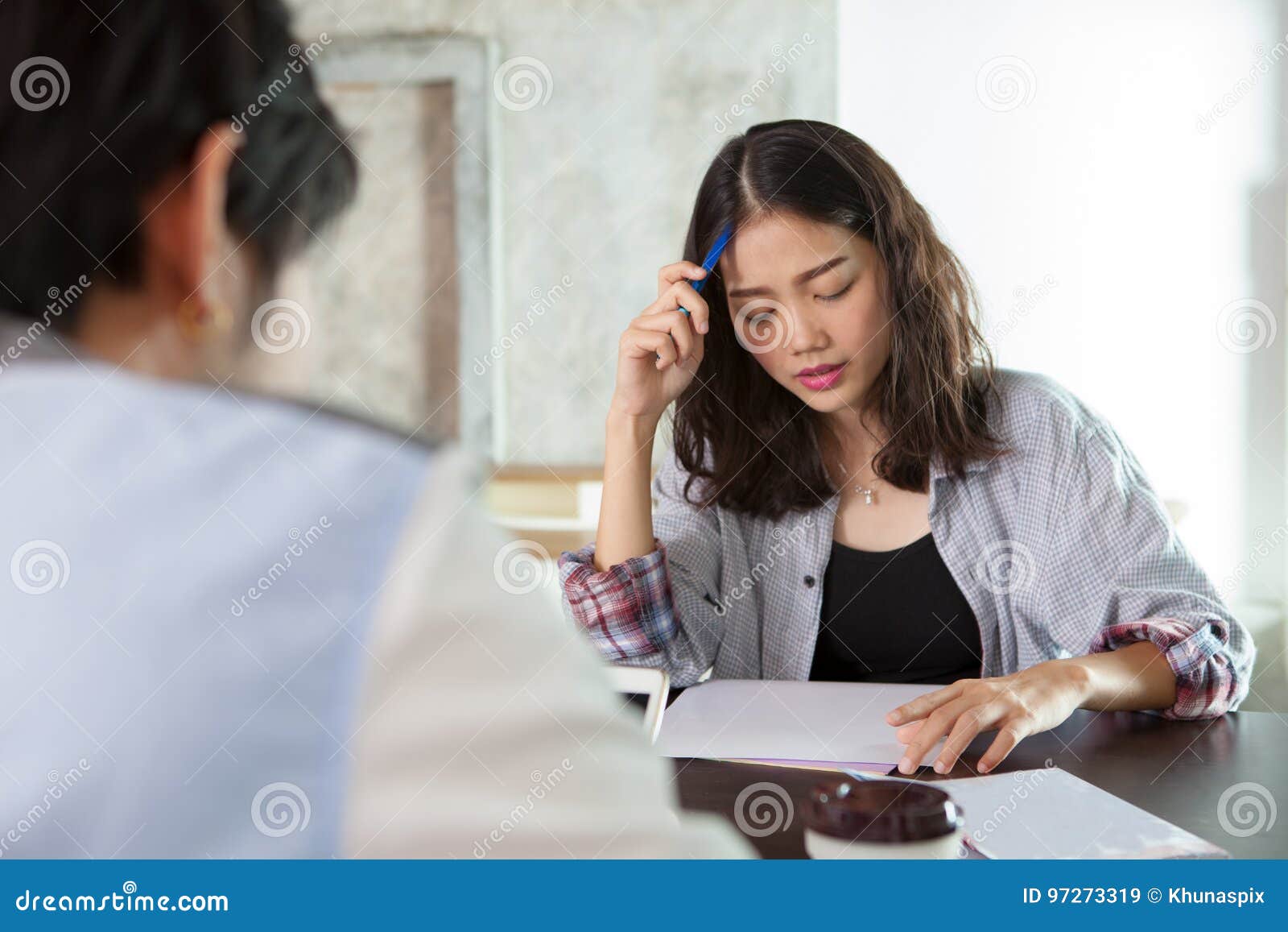 Face of Asian Younger Woman Seriously Thinking in Family Problem Stock ...