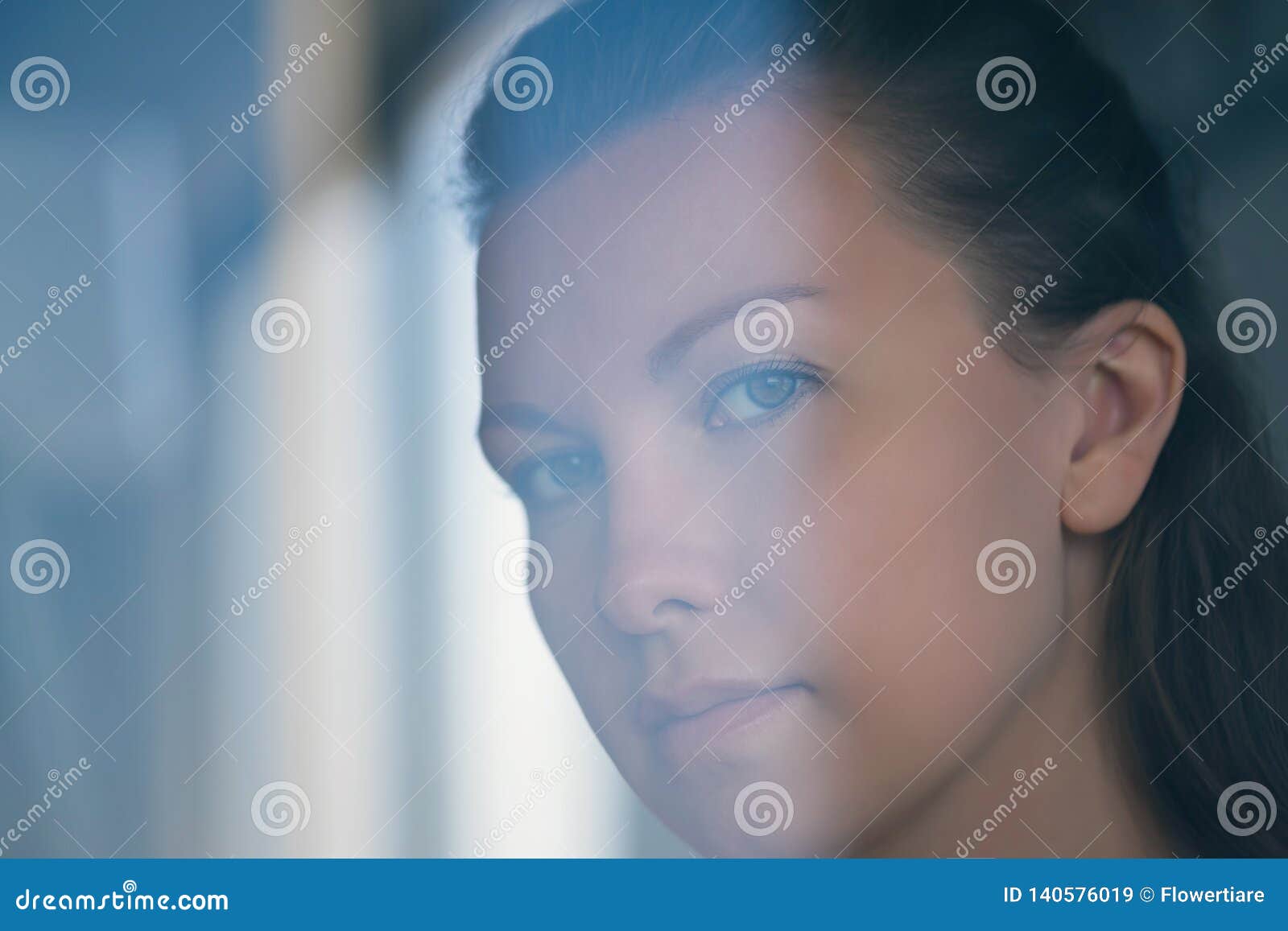 Face of Attractive Young Woman Behind the Glass Stock Image - Image of ...