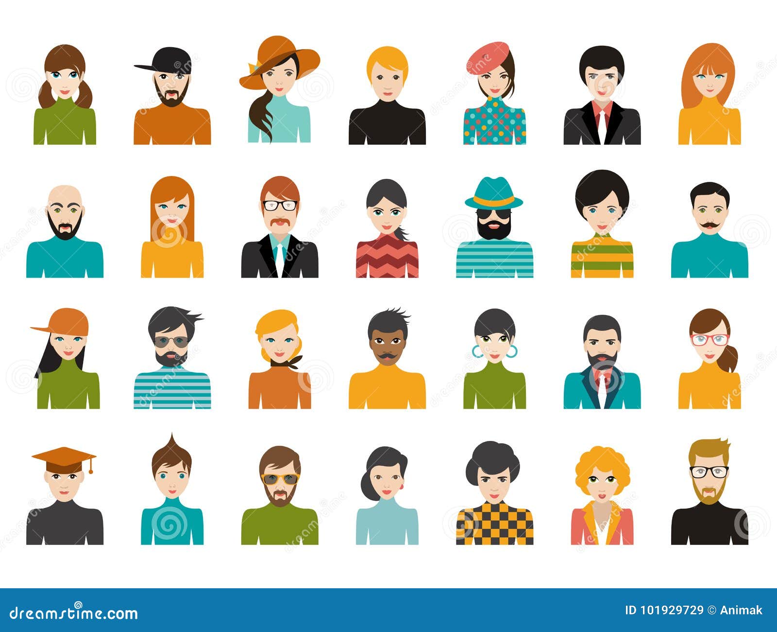 Face Avatar. People Heads in Flat Style Stock Vector - Illustration of ...