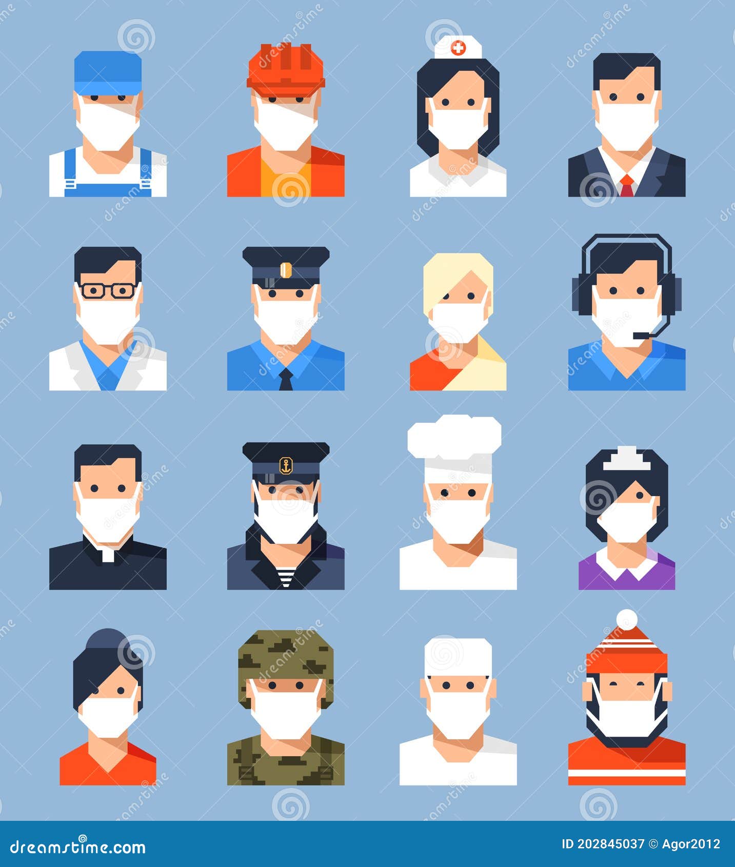 Face Avatars in Mask. New Normal - People of Different Professions ...